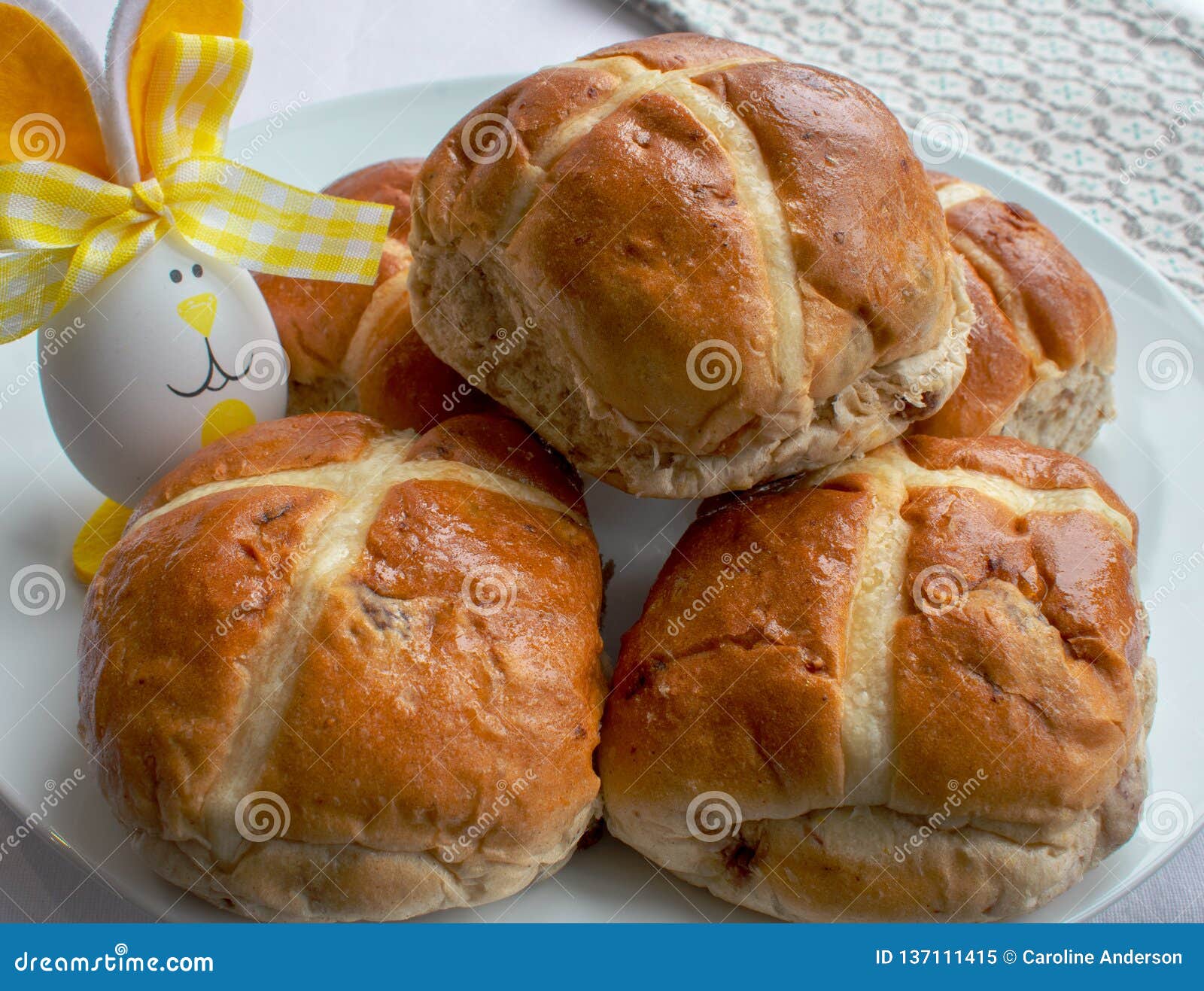Hot Cross Buns with Easter Decoration Stock Image - Image of raisin ...