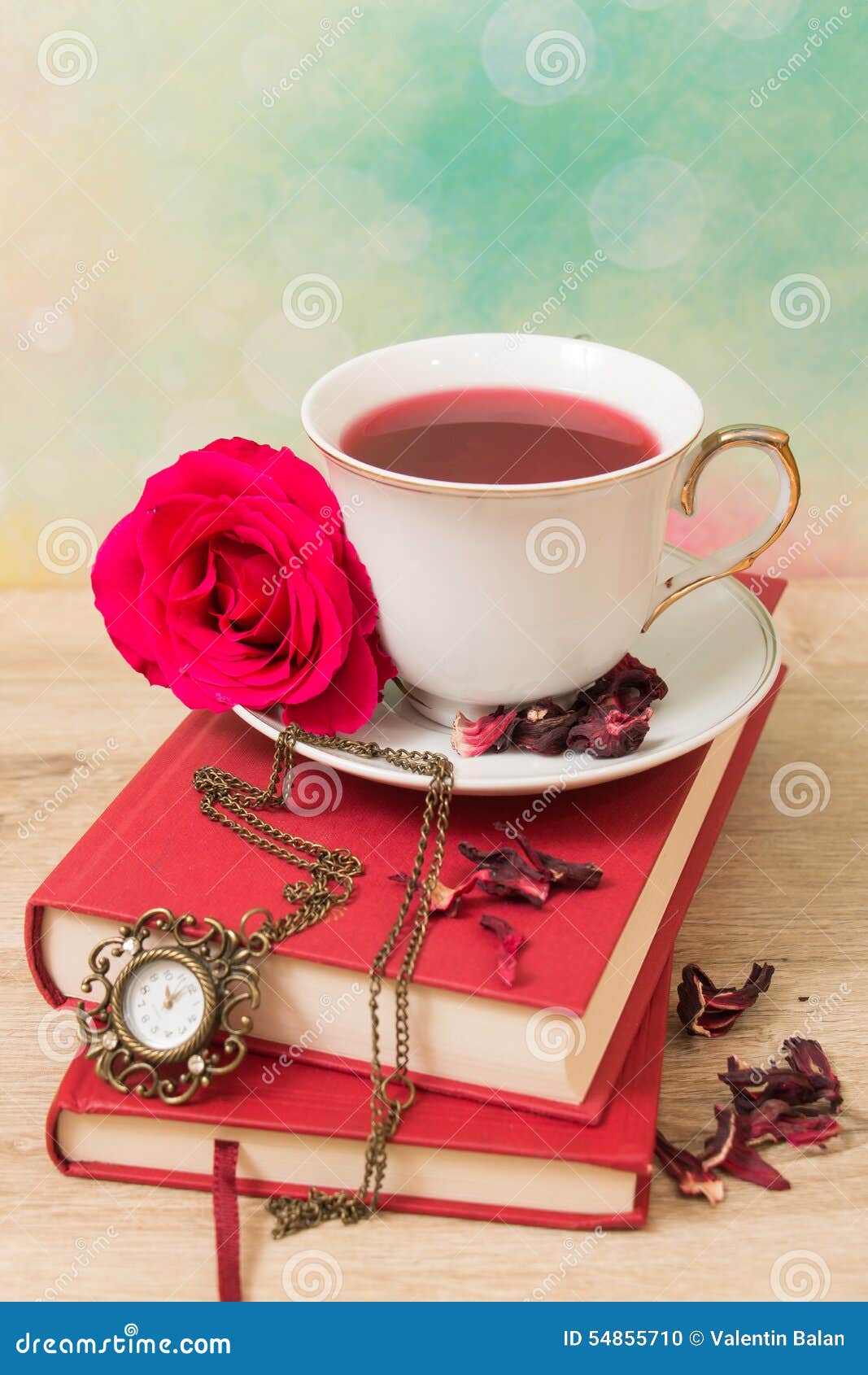 Hot Cup of Red Tea and Books Stock Photo - Image of aromatic, liquid ...