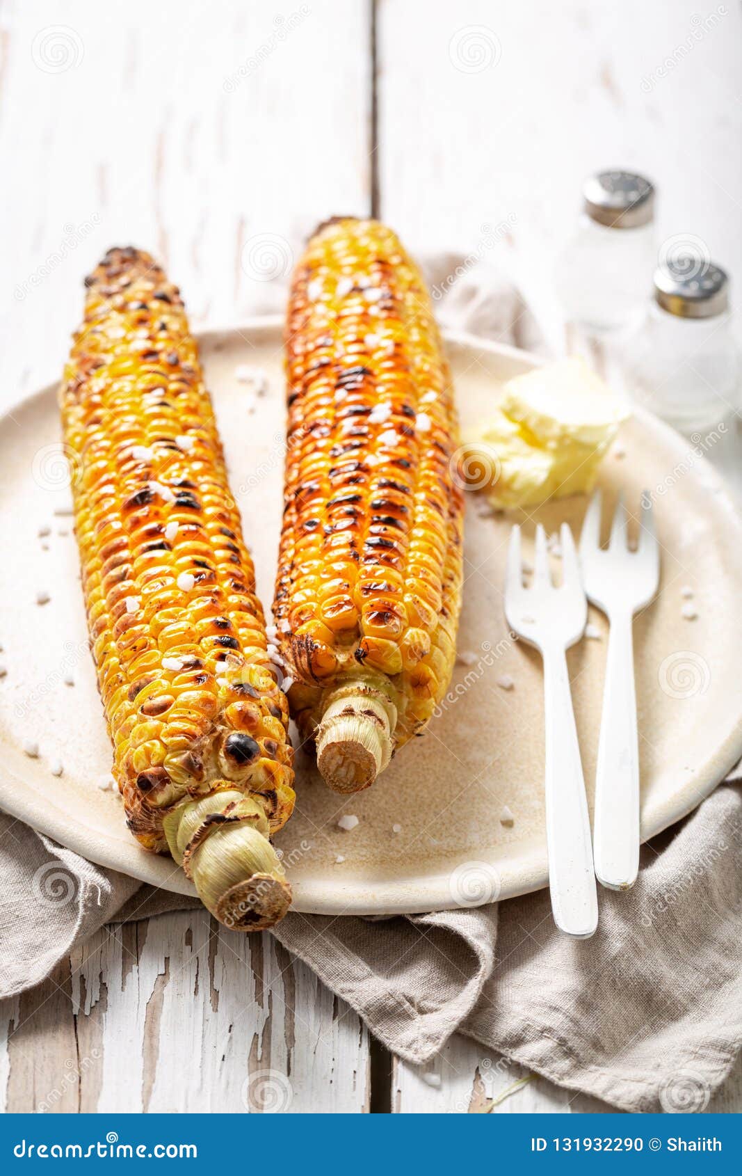 Hot and Delicious Corn from Grill with Butter and Salt Stock Photo ...