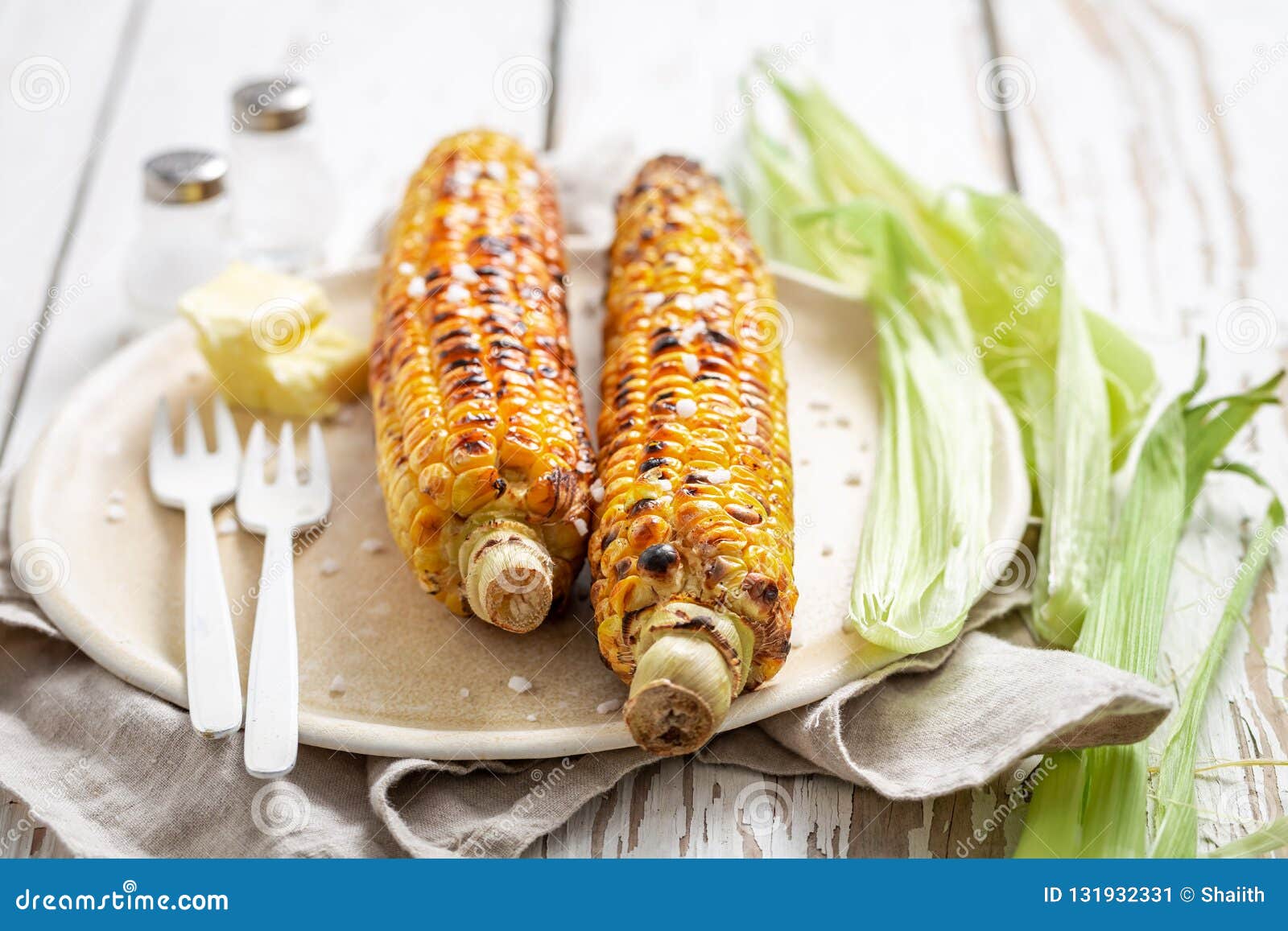 Hot and Delicious Corn from Grill with Salt and Butter Stock Image ...