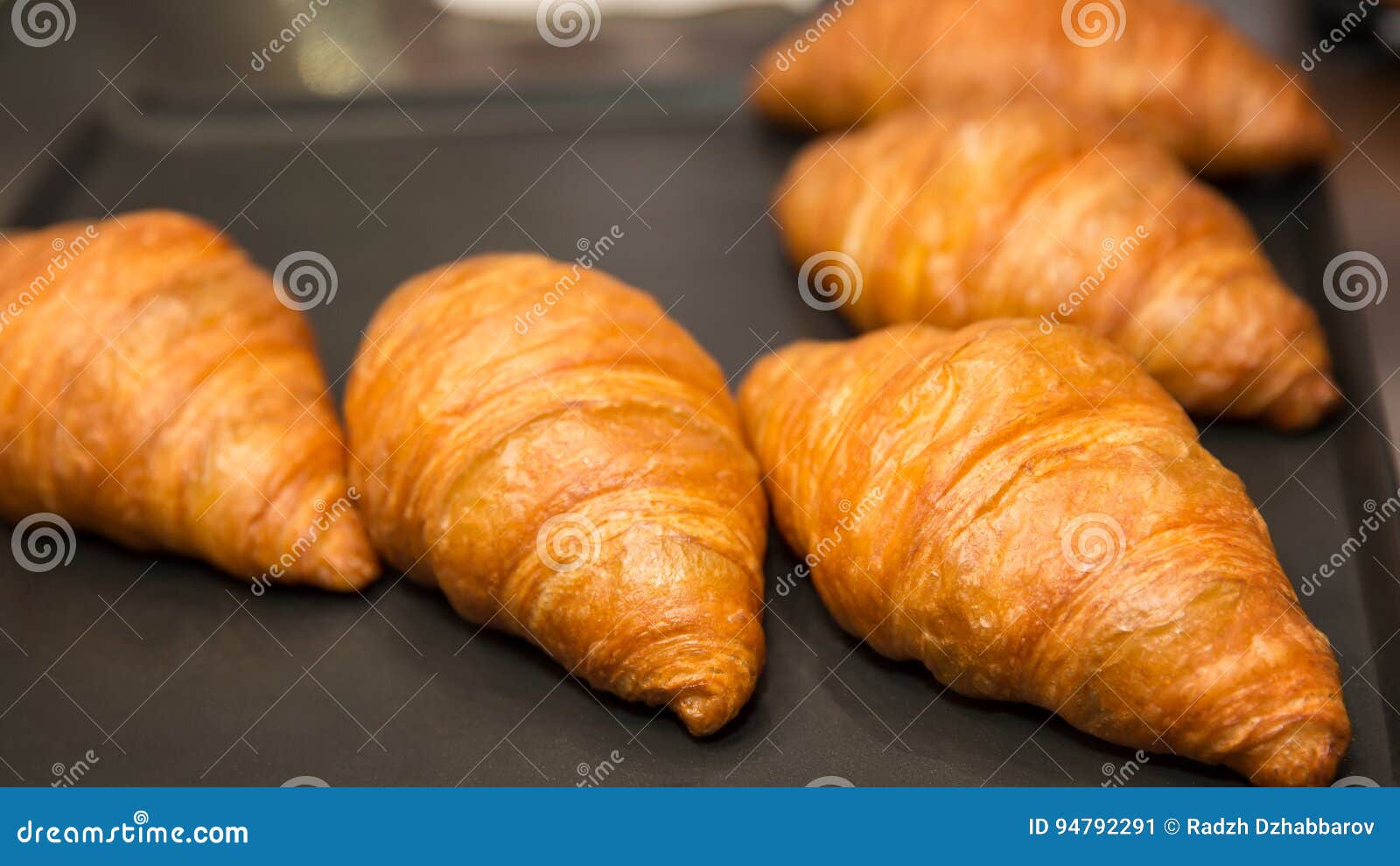 Hot Delicious Croissants on Baking Tray from Oven Stock Image - Image ...