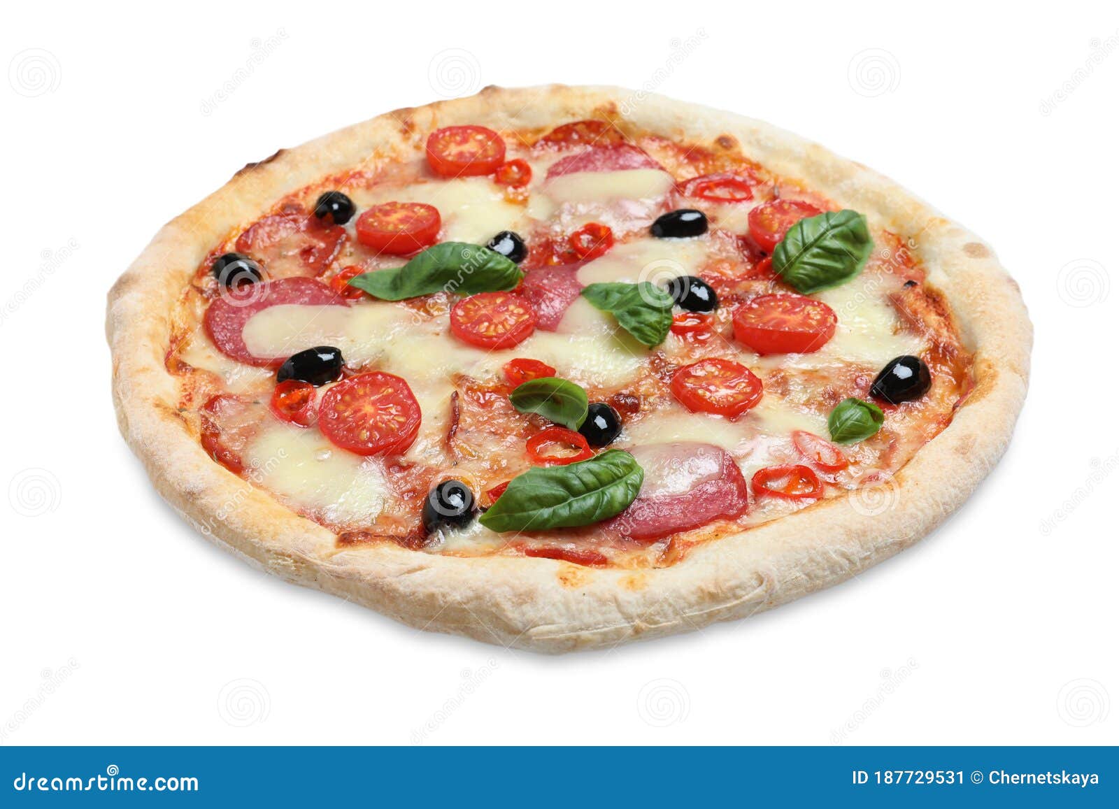 Hot Delicious Pizza Diablo Isolated Stock Image - Image of basil ...