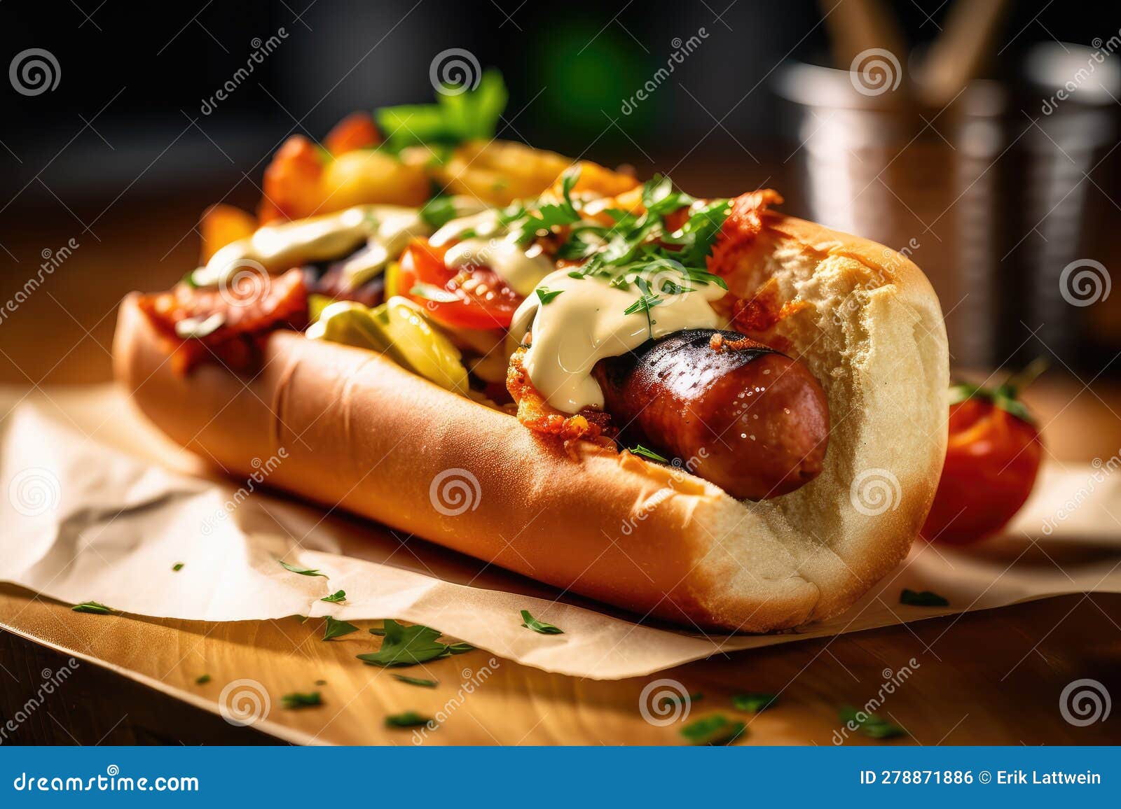 Hot Dog in a Close-up Shot, Macro Shot - Made with Generative AI Tools ...