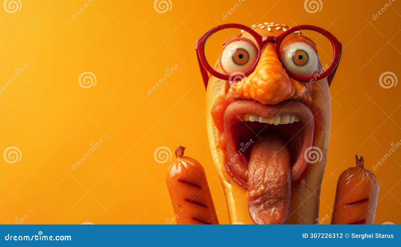 A Hot Dog with a Face and Glasses on it S Head, AI Stock Photo - Image ...