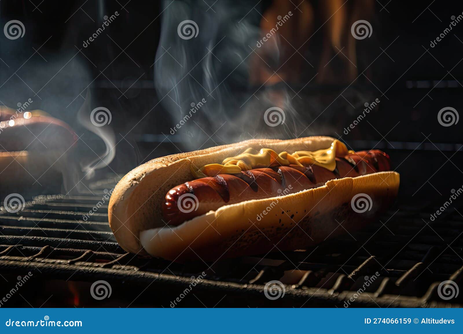Hot Dog on a Grill, with Smoke and Flames Visible Stock Illustration ...