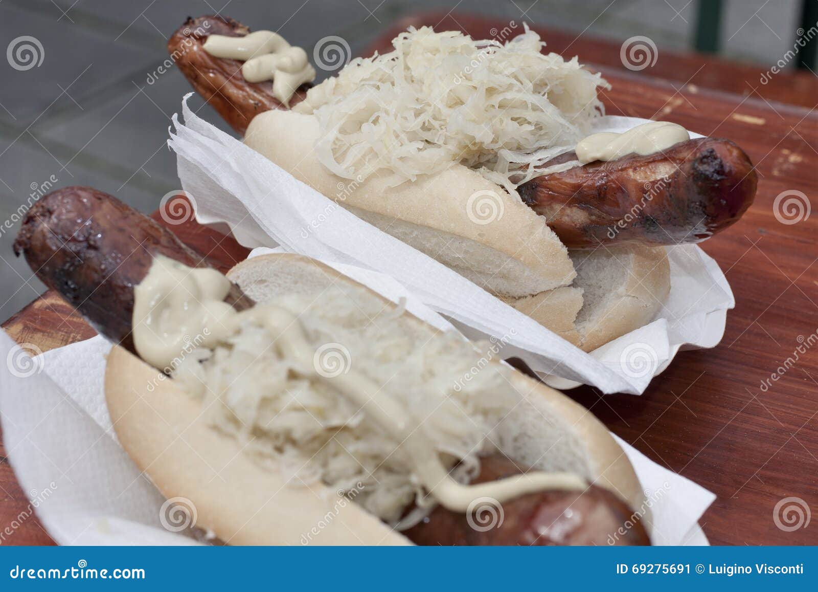 Hot Dog with Mustard and Crauti Stock Image - Image of fresh, sausage ...