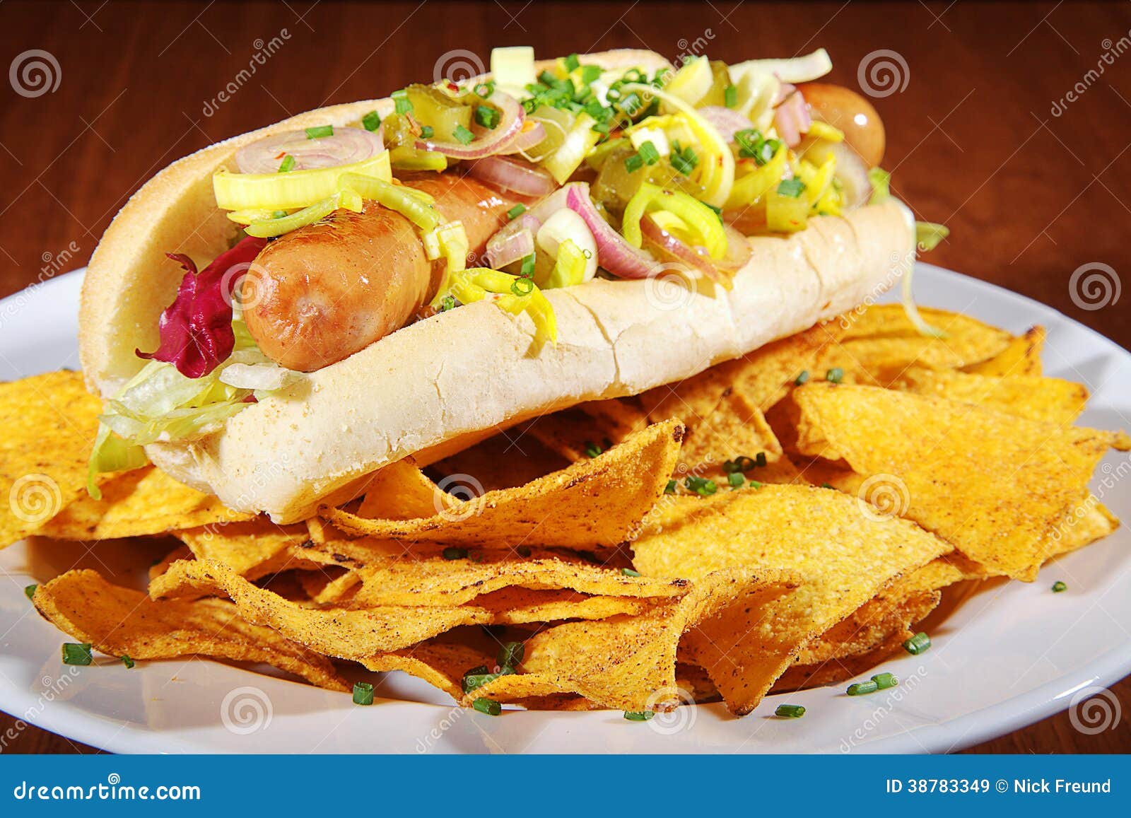 Hot dog with nachos stock image. Image of dinner, gastronomy - 38783349