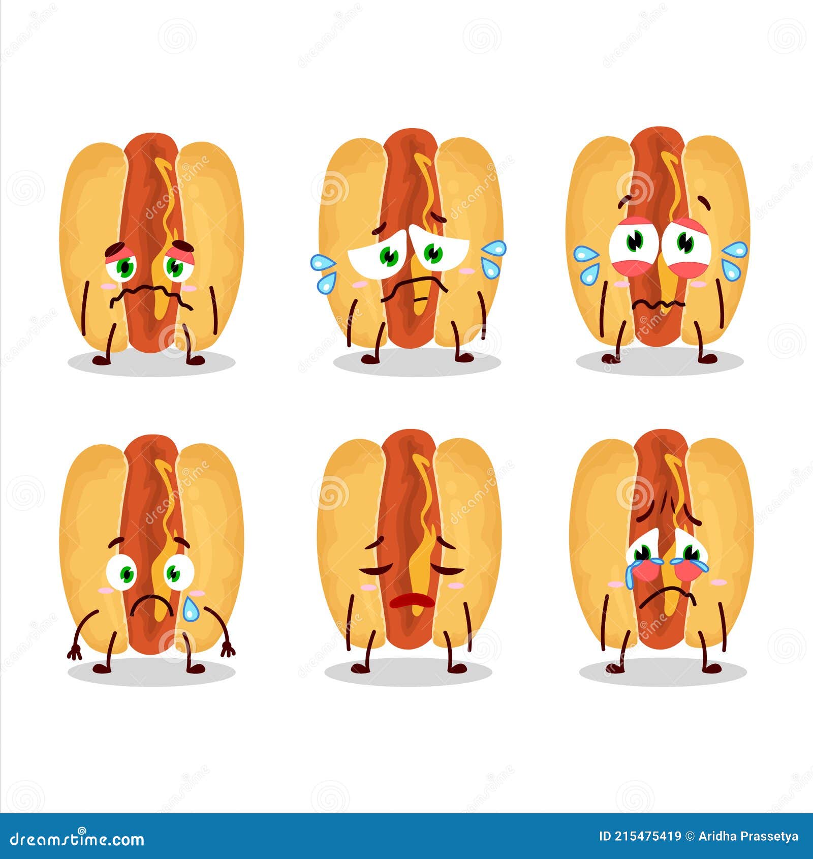 Hot Dogs Cartoon Character with Sad Expression Stock Vector ...