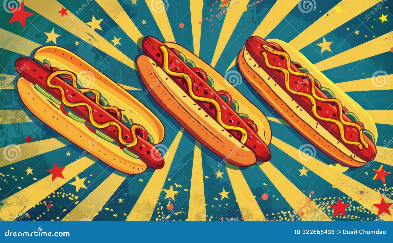 Hot Dogs are on a Red, White, and Blue Background with Stars Stock ...