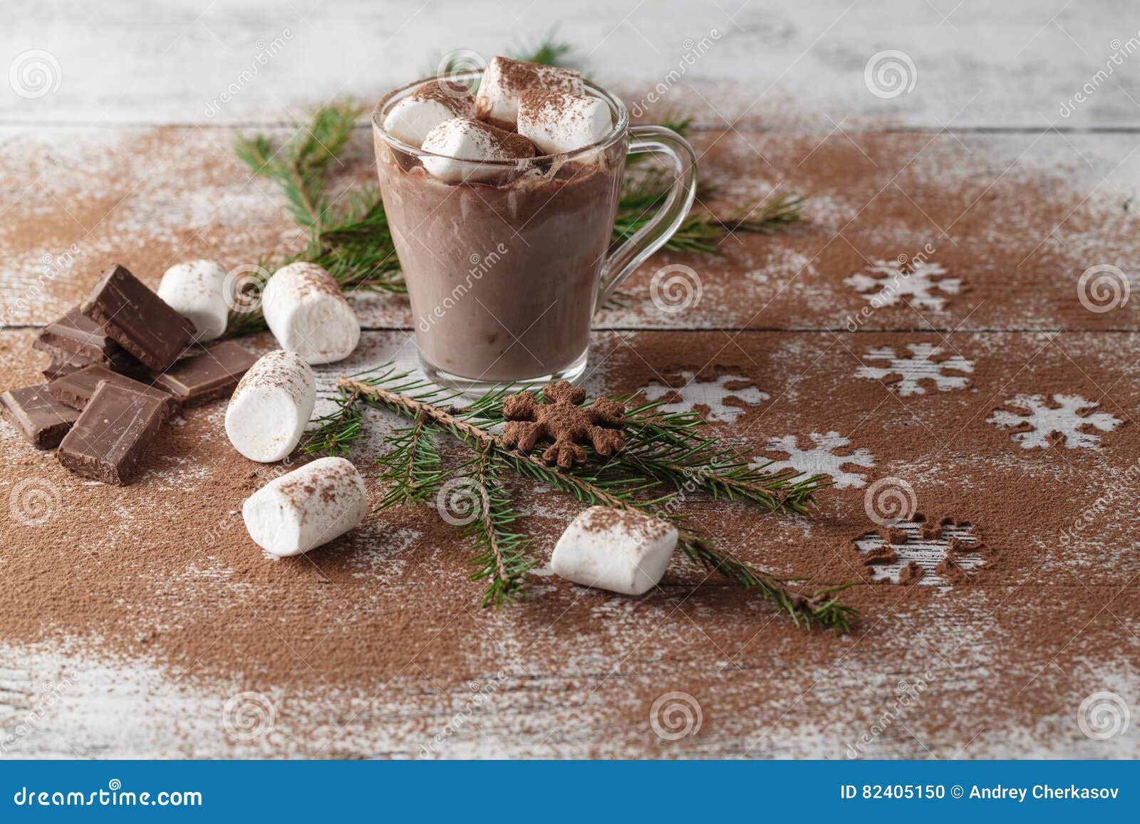 Hot Drink with Cocoa Snowflake Stock Photo - Image of christmas, tree ...