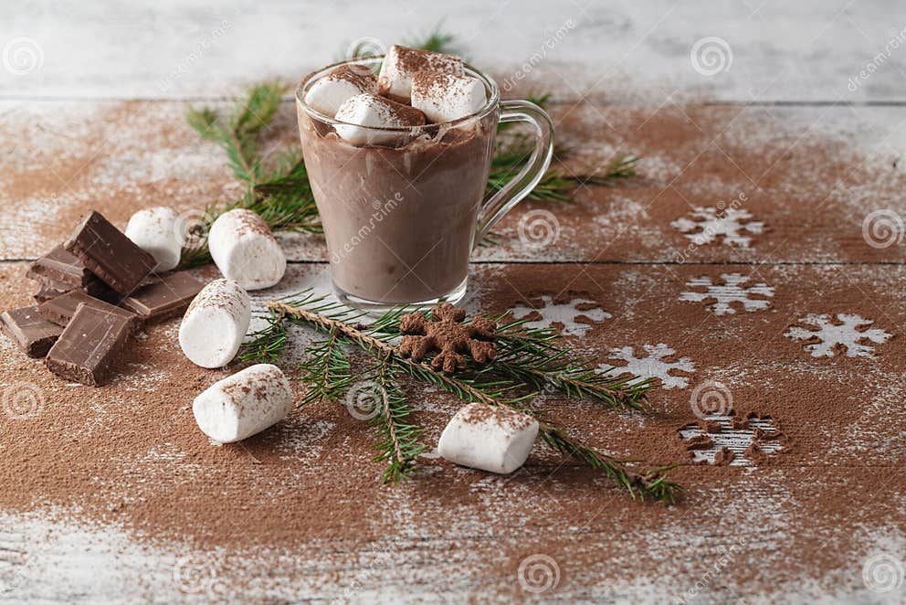 Hot Drink with Cocoa Snowflake Stock Photo - Image of christmas, tree ...