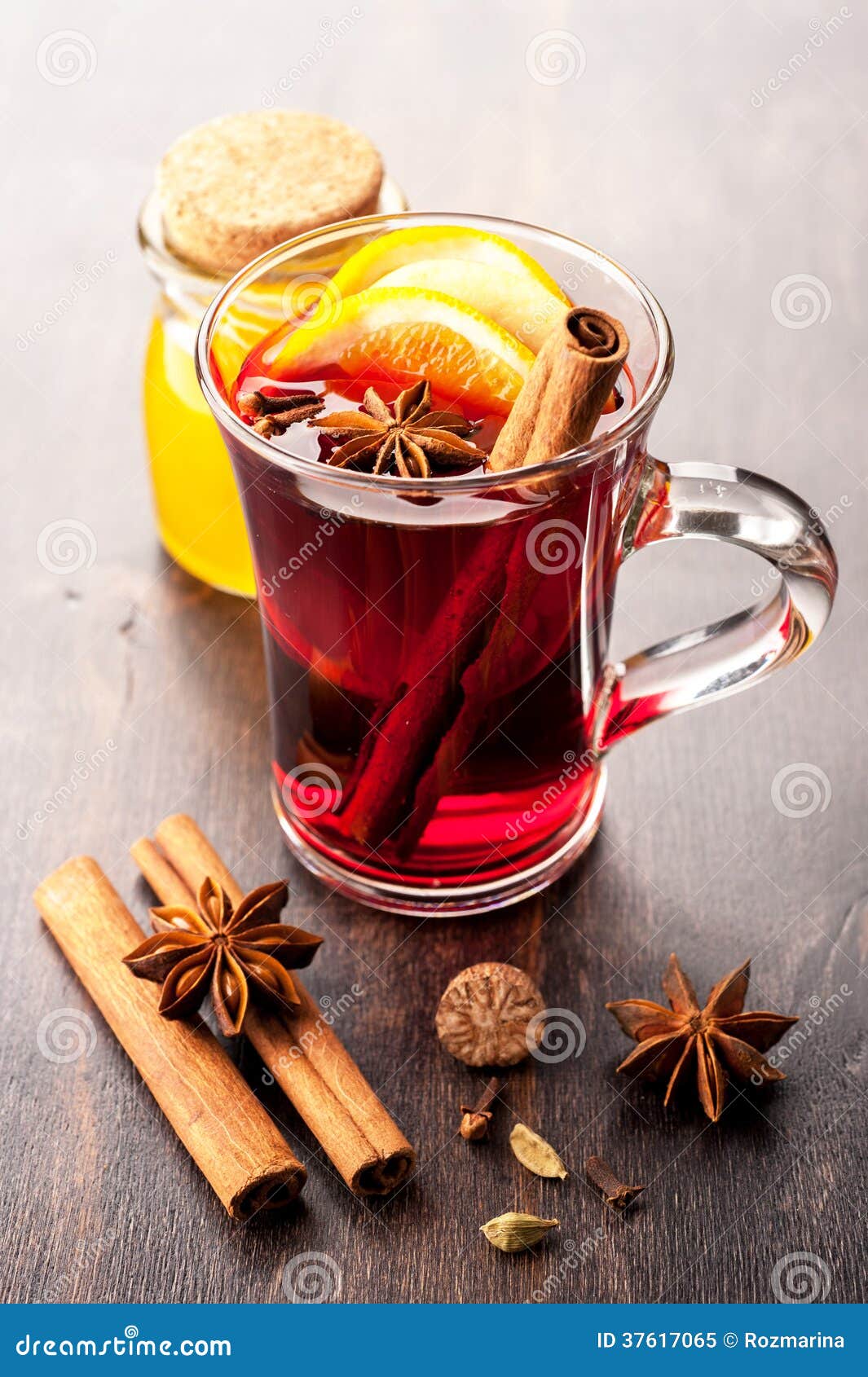 Hot Drink Mulled Wine with Honey and Spices Stock Image - Image of ...