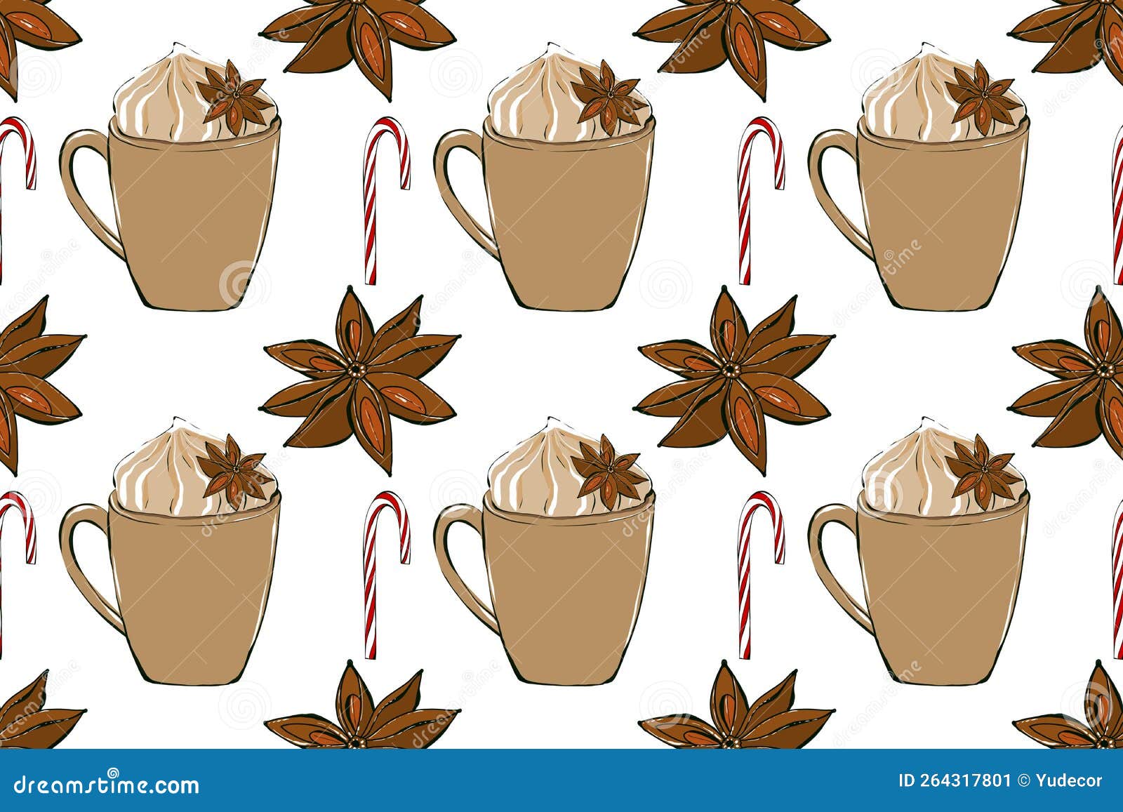 Hot Drink Seamles Pattern. Coffee Shop Collection. Cups of Coffee with ...