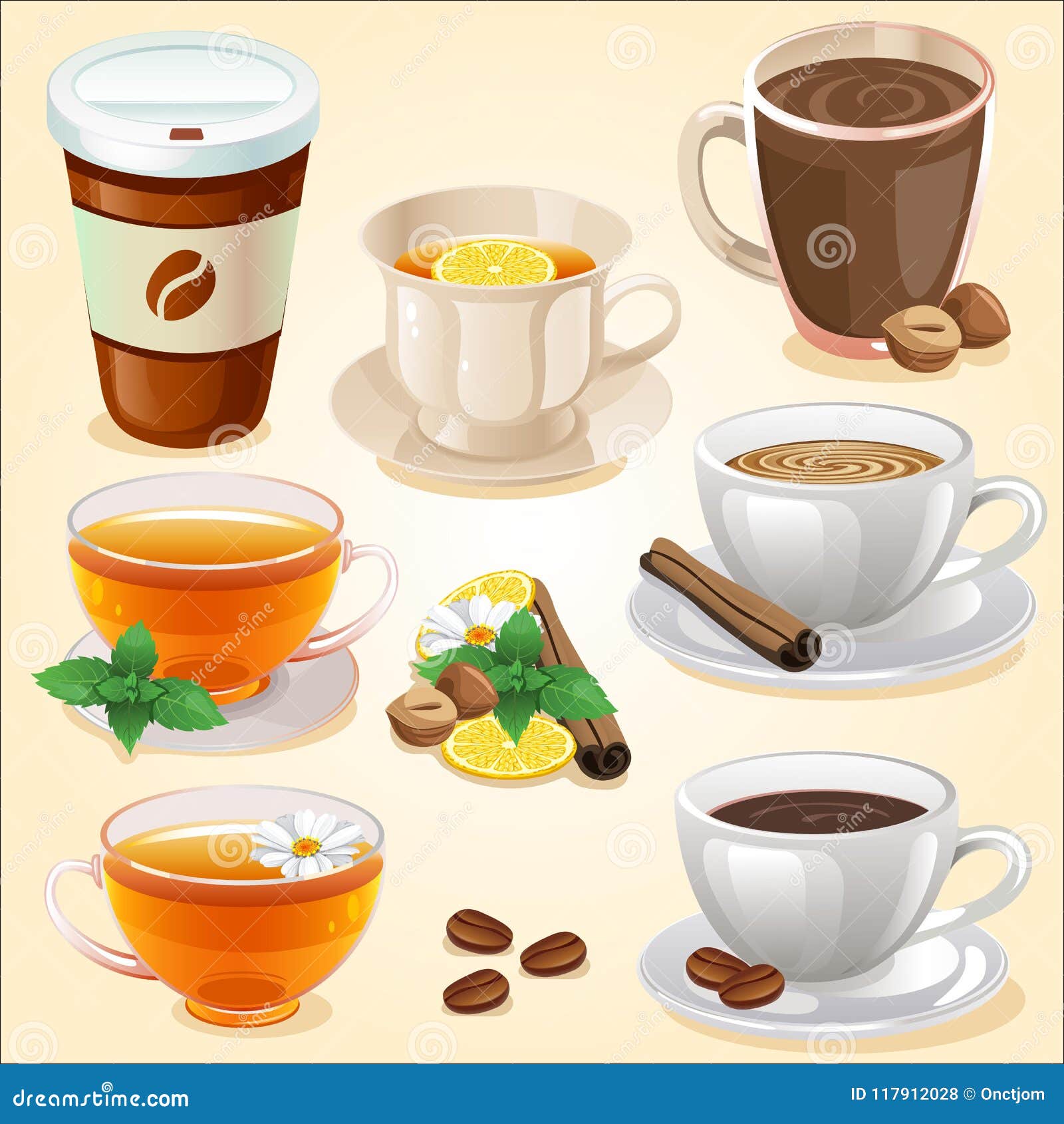 Hot drink set stock vector. Illustration of glass, vector - 117912028
