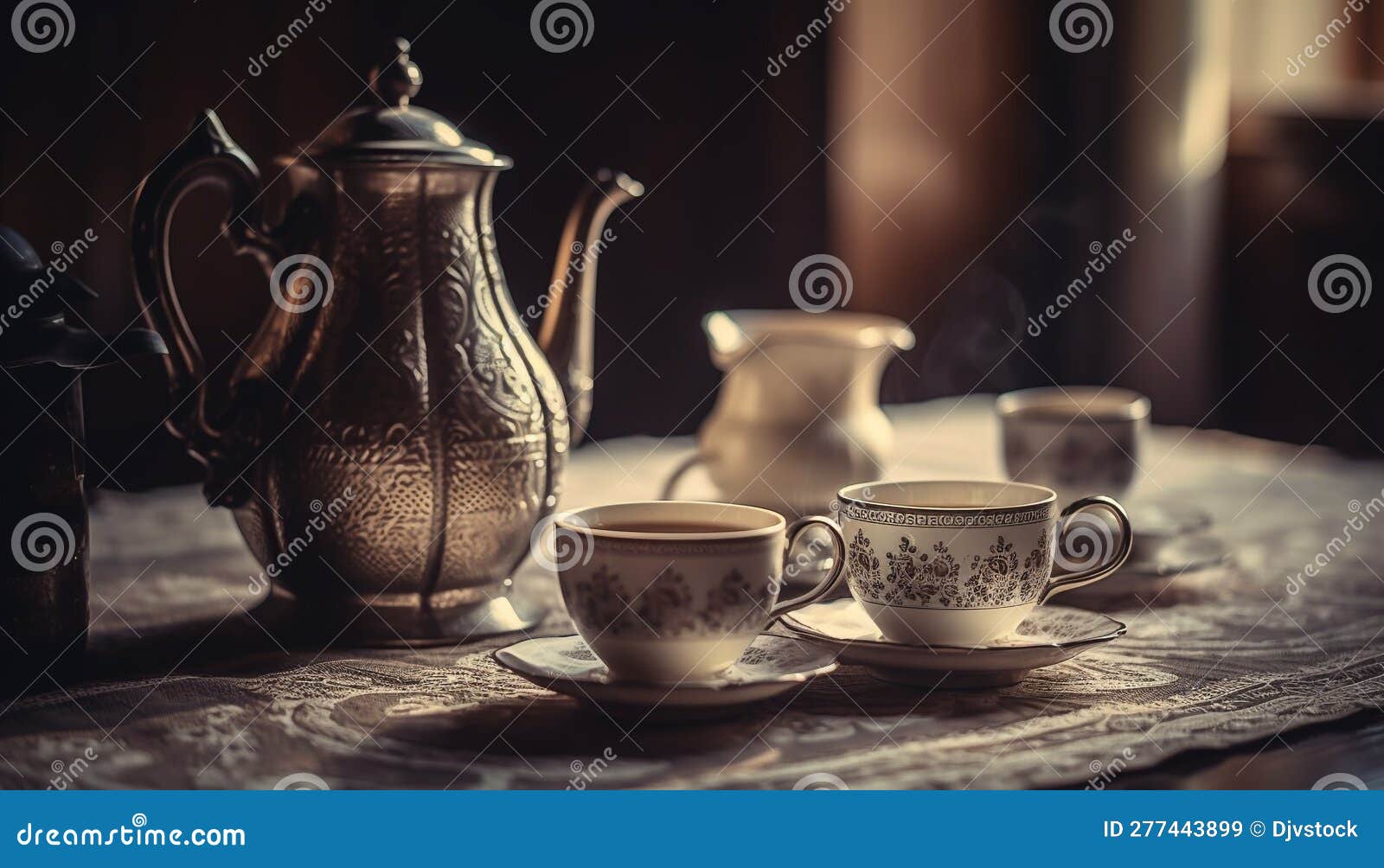 Hot Drink Set on Rustic Wooden Table Generated by AI Stock Illustration ...