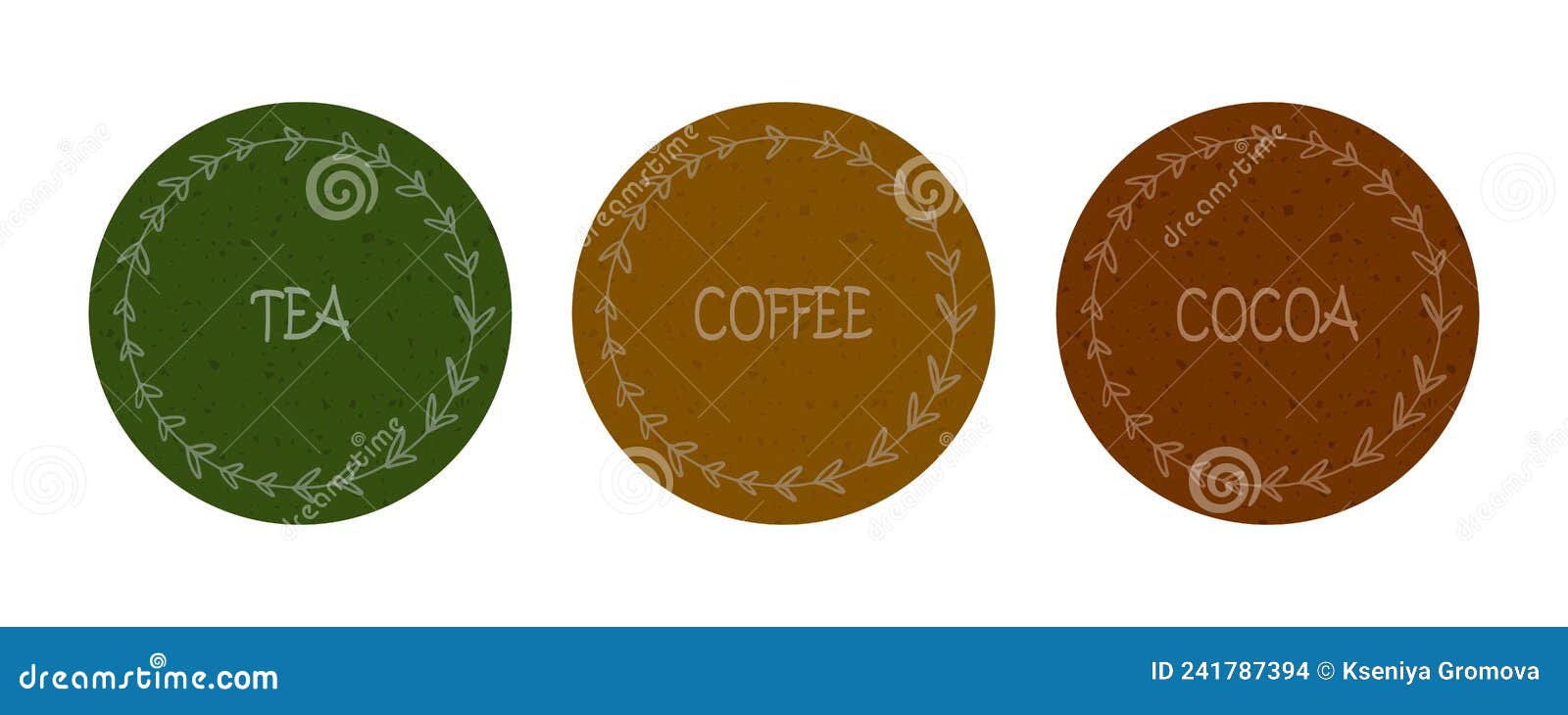 Hot Drinks Labels. Tea, Coffee, Cocoa. Round Labels or Stickers with a ...