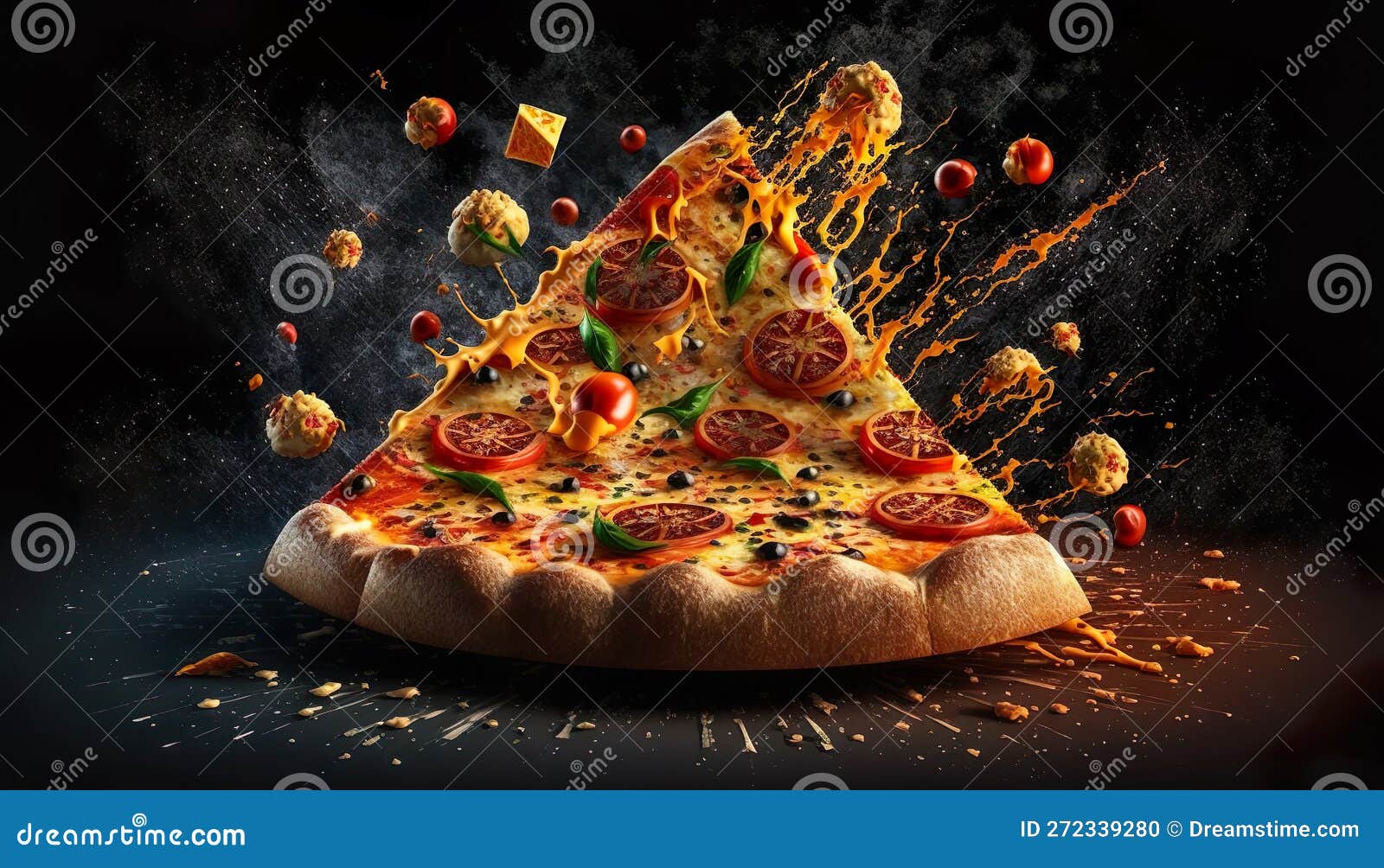 Hot Exploding Pizza, Flying Topings Food Design - Generative AI Stock ...