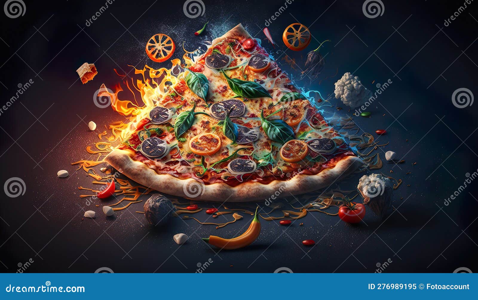 Hot Exploding Pizza, Flying Topings Food Design - Generative AI Stock ...