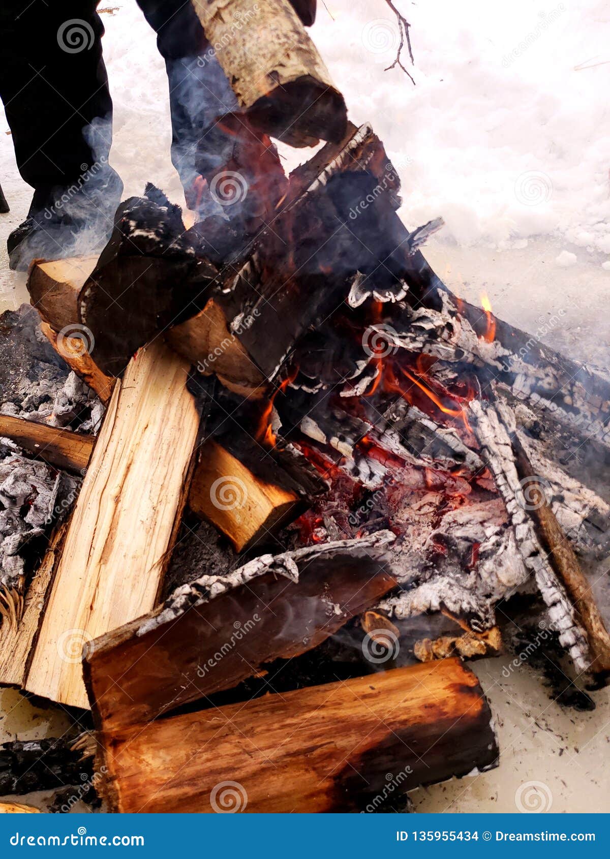 A Hot Fire, Burning Wood and Making Red Coals and Embers Stock Photo ...