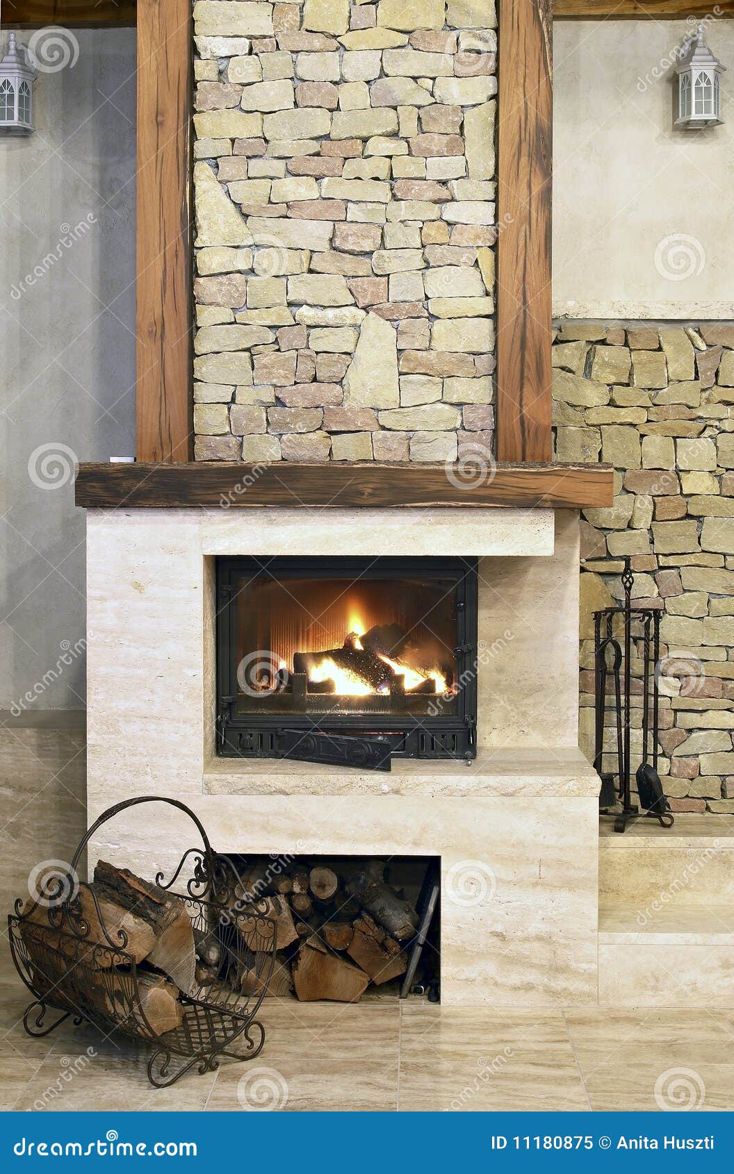Hot fire in chimney stock image. Image of friendly, hearth - 11180875
