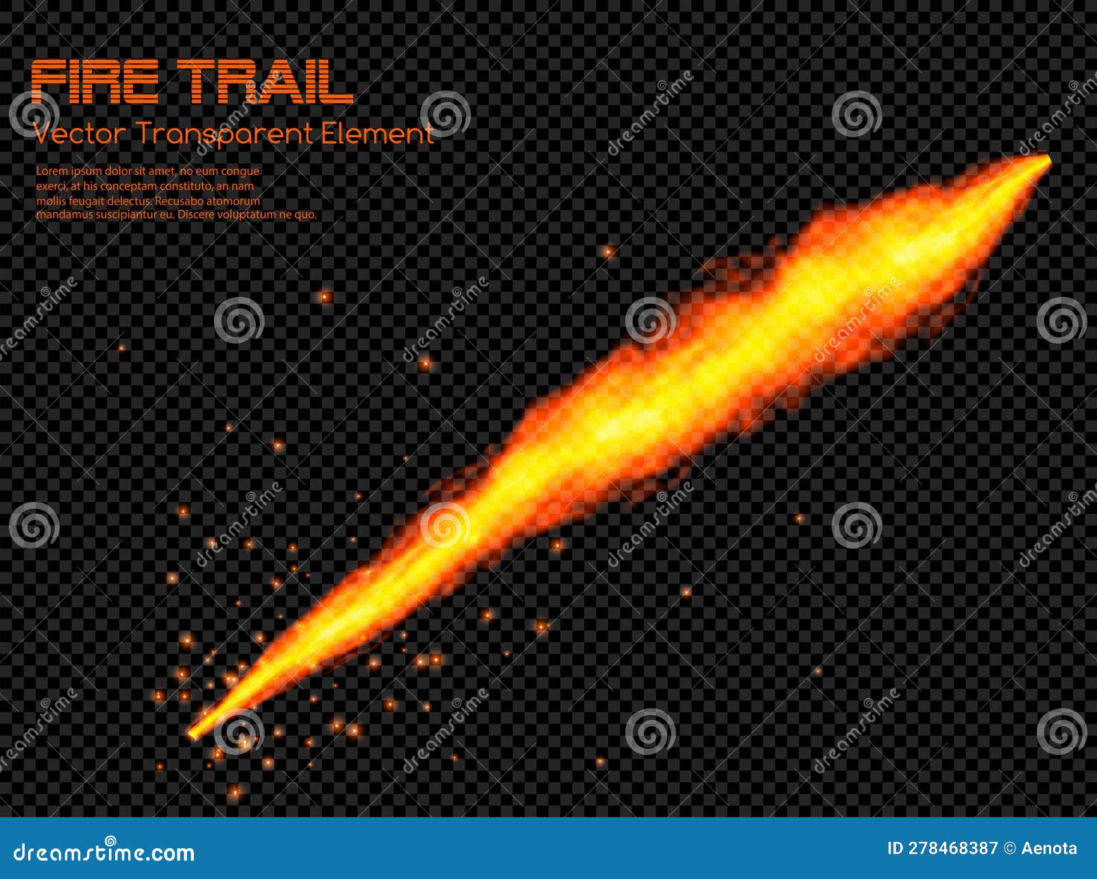 Hot Fire Energy Trail - Transparent Vector Comet Trace with Scintillas ...