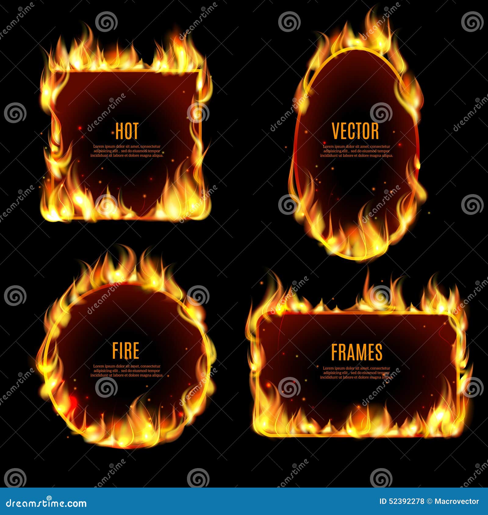 Hot Fire Flame Frame on the Black Background Stock Vector ...