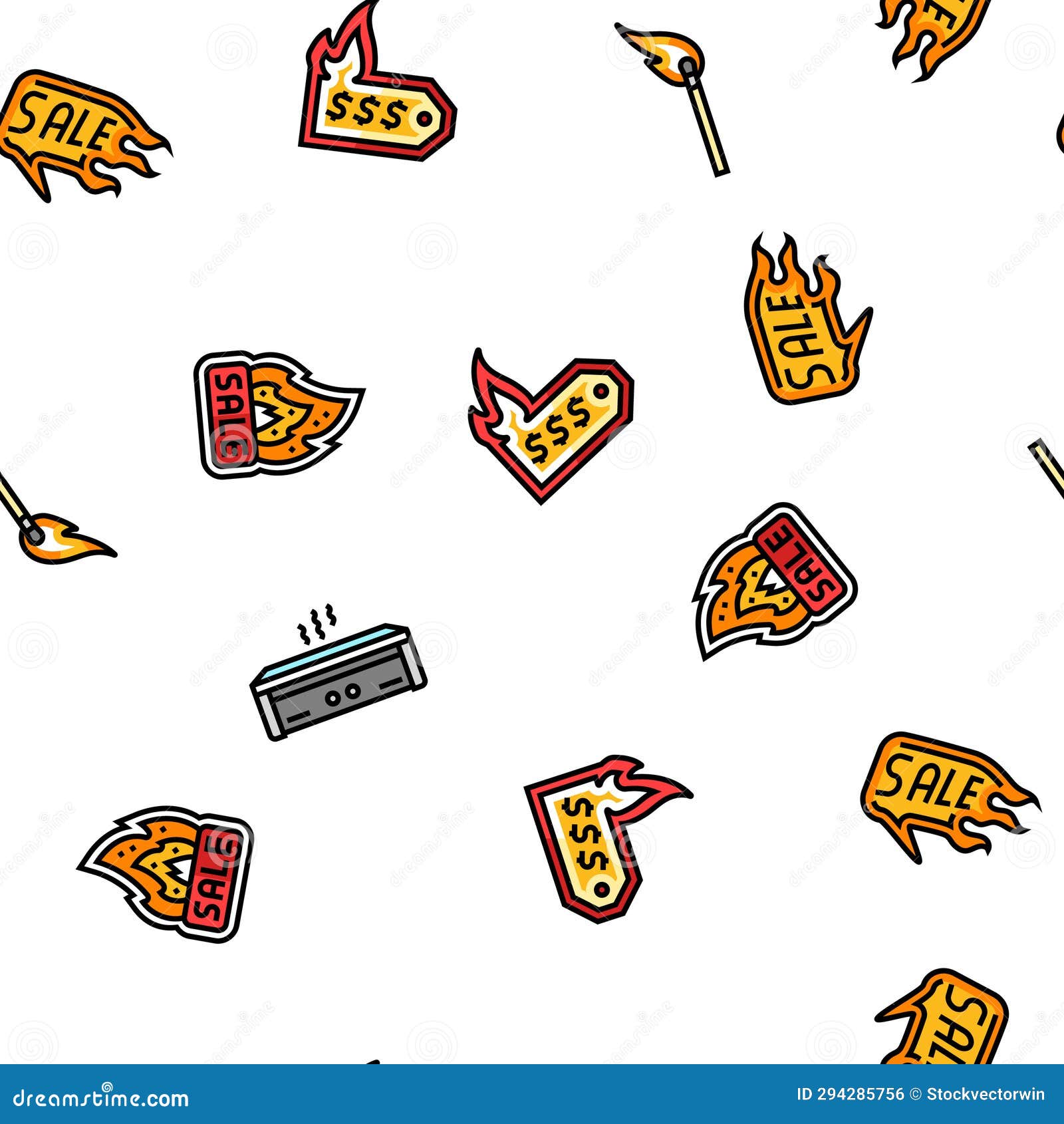 Hot Fire Lable Flame Tag Vector Seamless Pattern Stock Vector ...