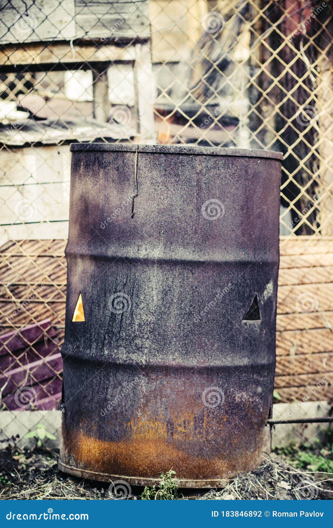 A Hot Fire in an Old Rusty Iron Barrel Stock Photo - Image of flame ...