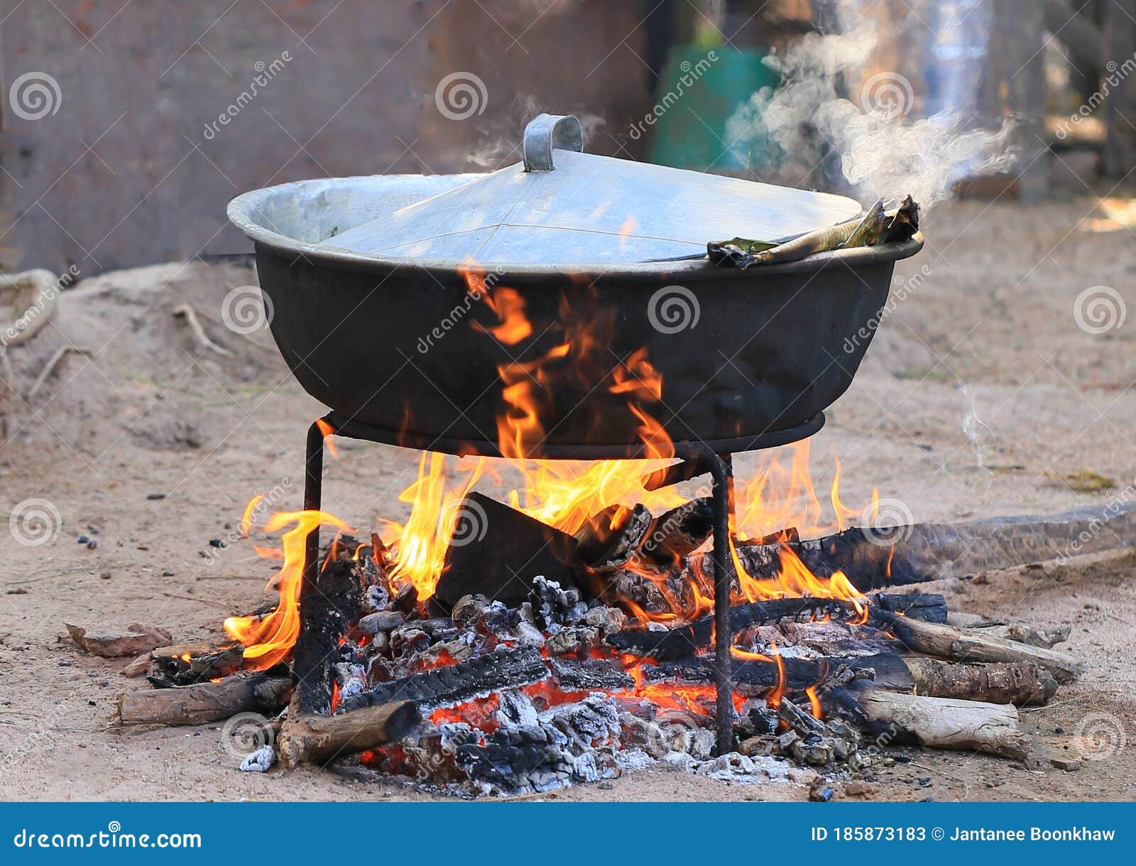 Big pot over the fire stock image. Image of firewood - 185873183