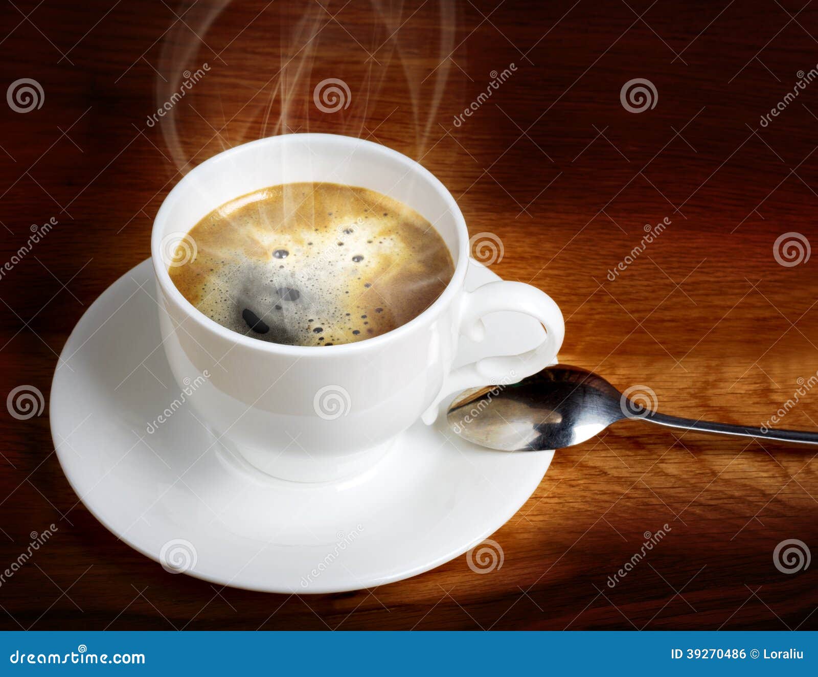 Hot Fresh Coffee in a White Cup with Spoon Stock Photo - Image of ...