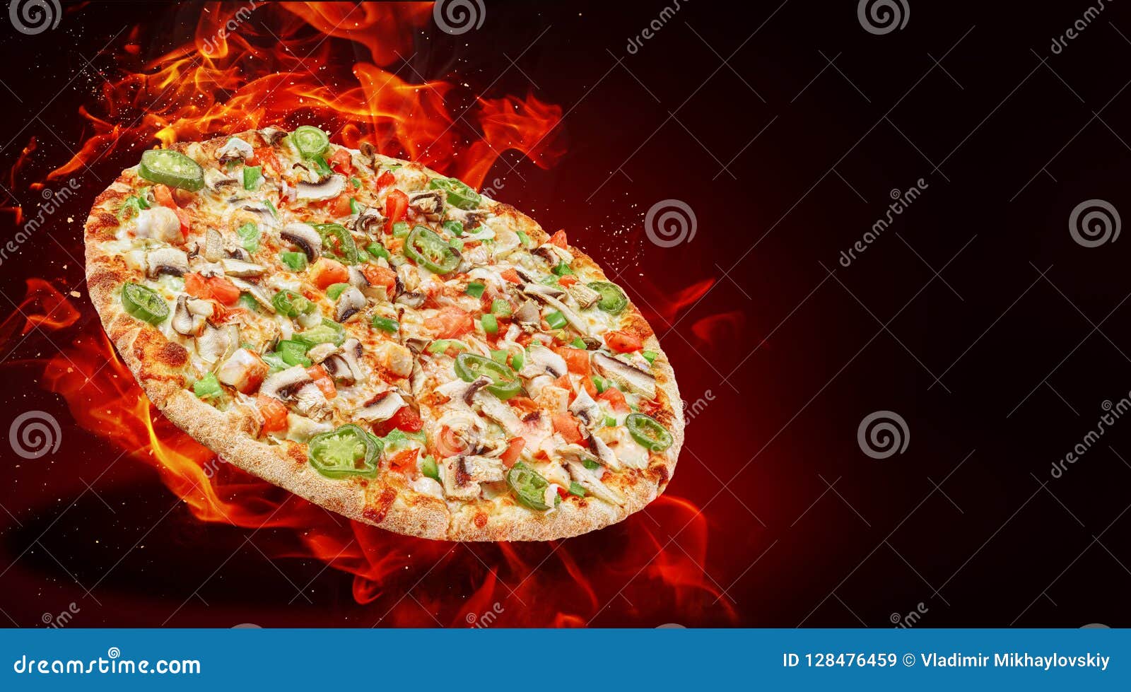 Hot Fresh Traditional Italian Pizza in Flames Stock Image - Image of ...