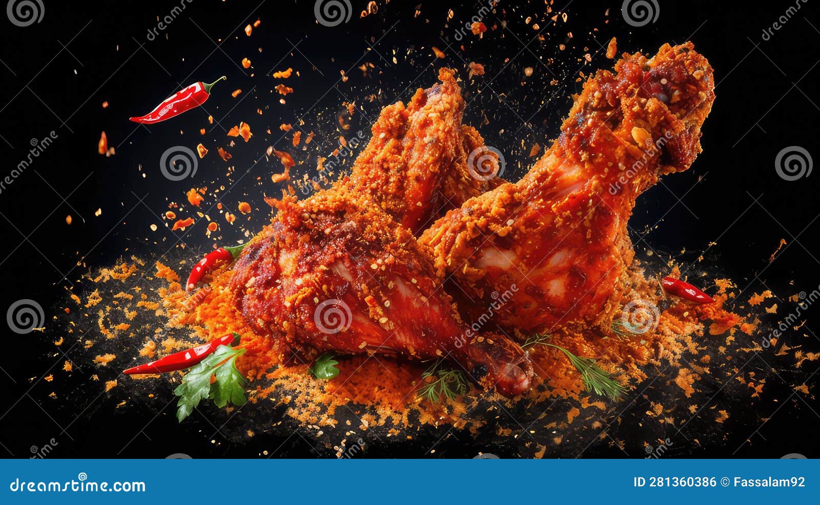 Hot Fried Chicken Isolated on Black Background Hott Stock Photo - Image ...