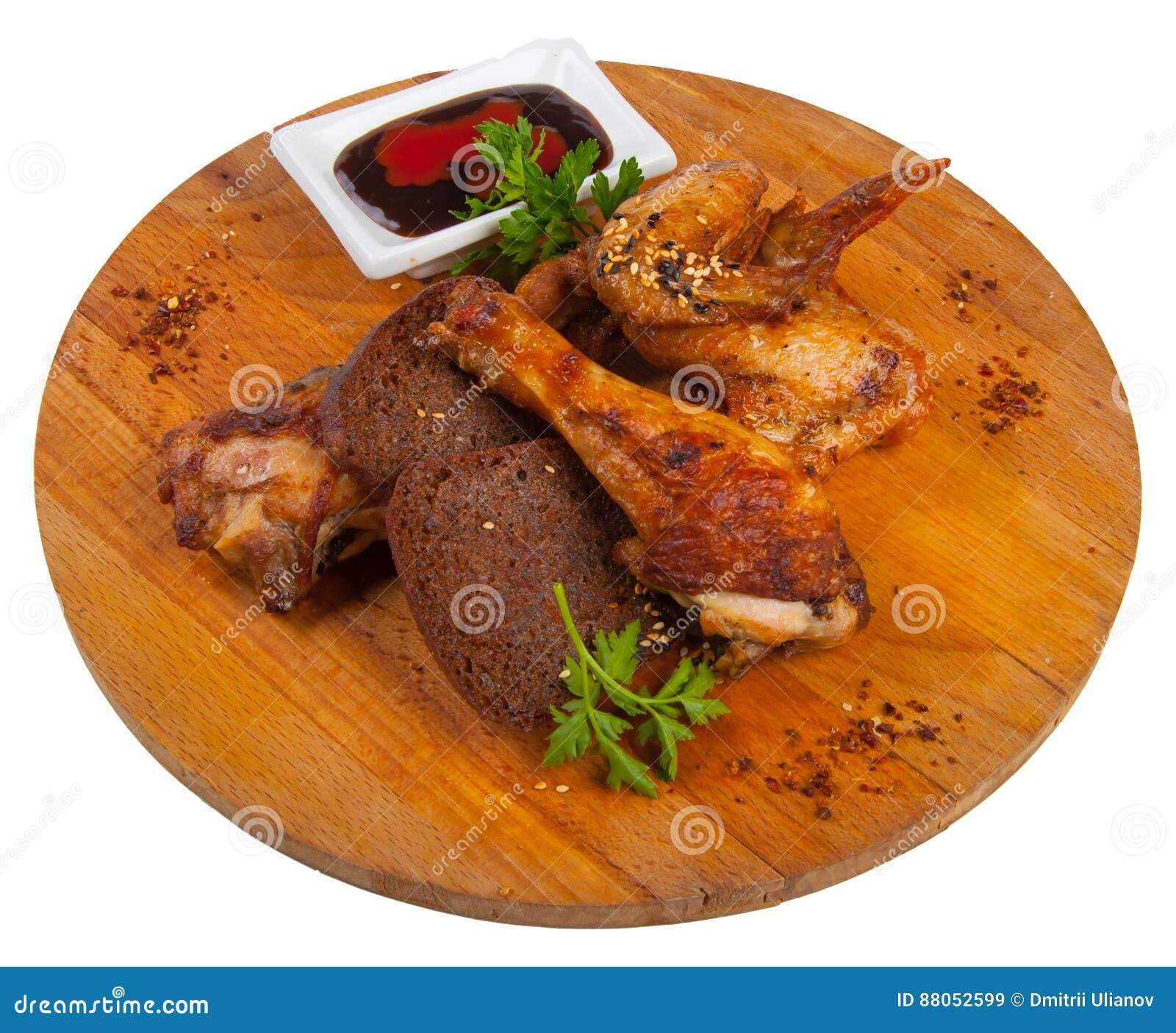 Hot Fried Chicken with Sauce on a Wooden Board Stock Image - Image of ...