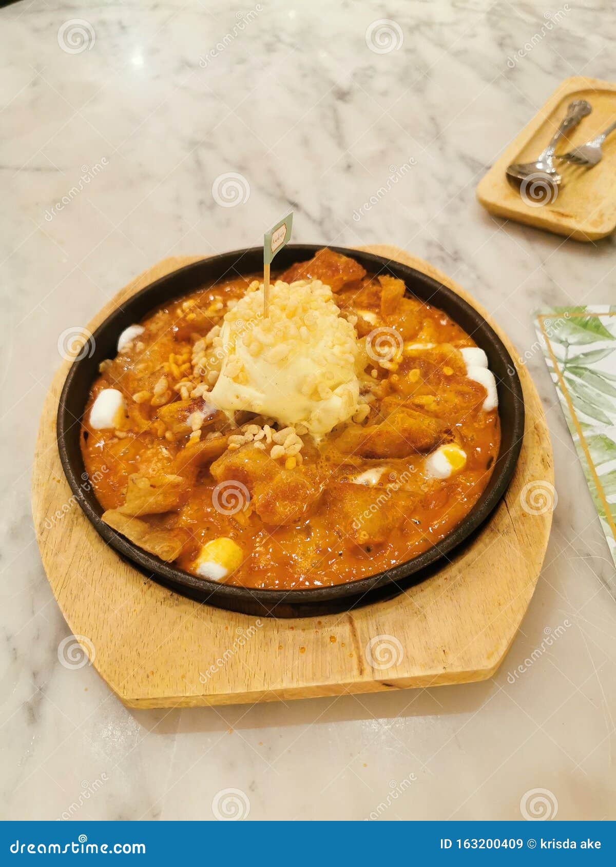 Hot Fried Roti Bread with Thai Tea Milk Cream on Hot Pan Stock Image ...