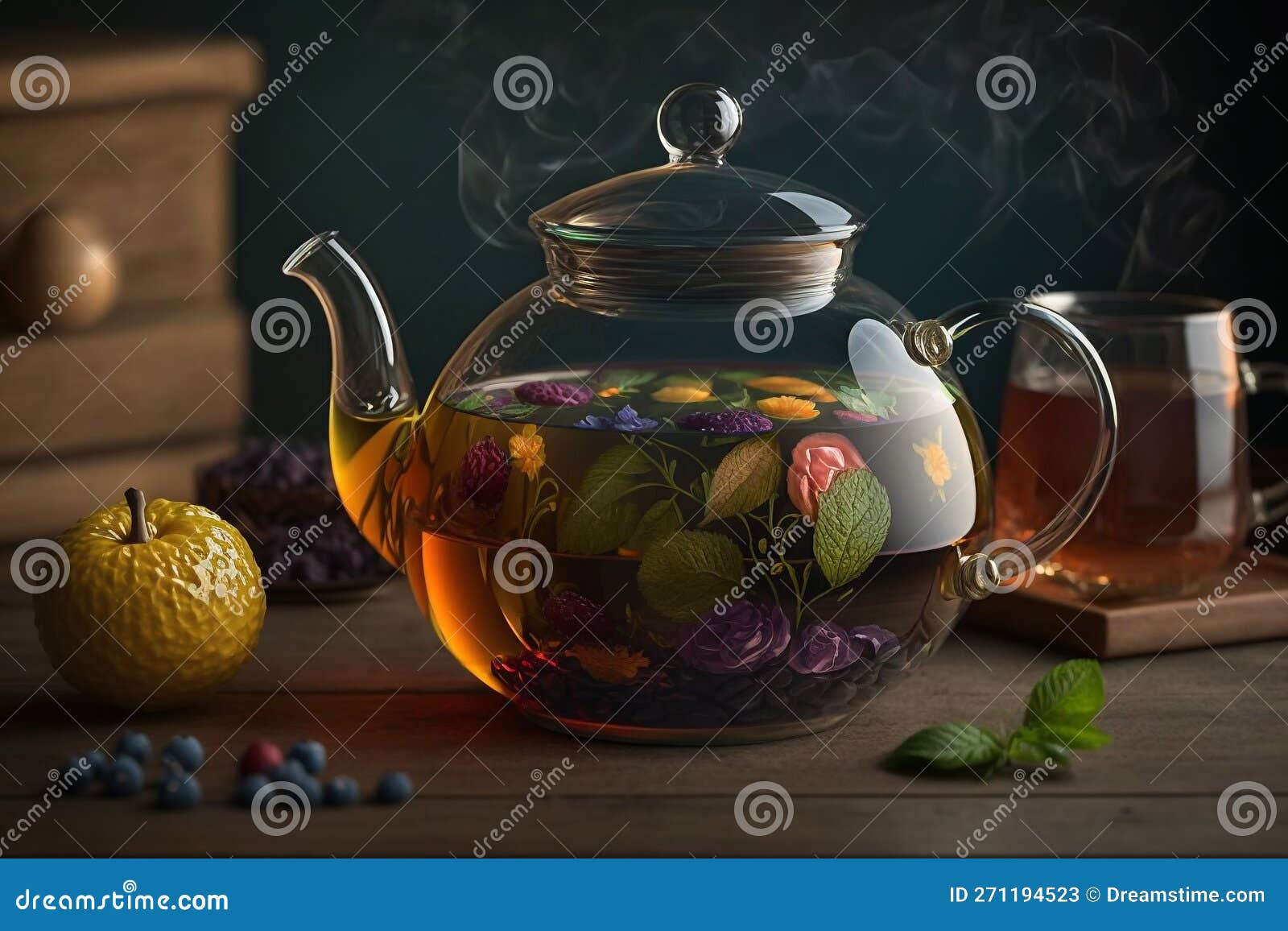 Hot Fruit Tea with Berries in a Glass Teapot Generative AI Stock ...