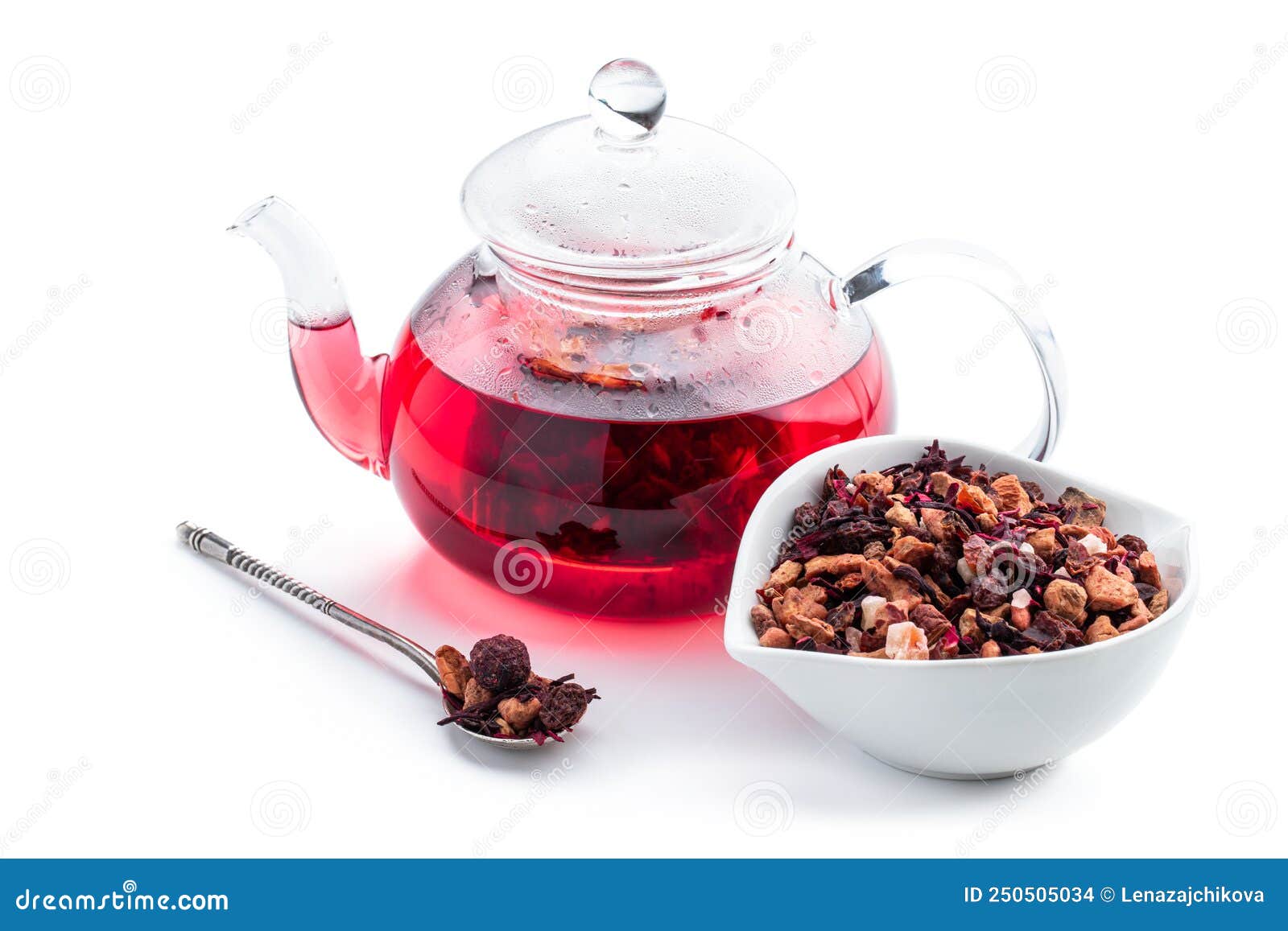 Hot Fruit Tea in Glass Teapot Isolated on White Stock Photo - Image of ...