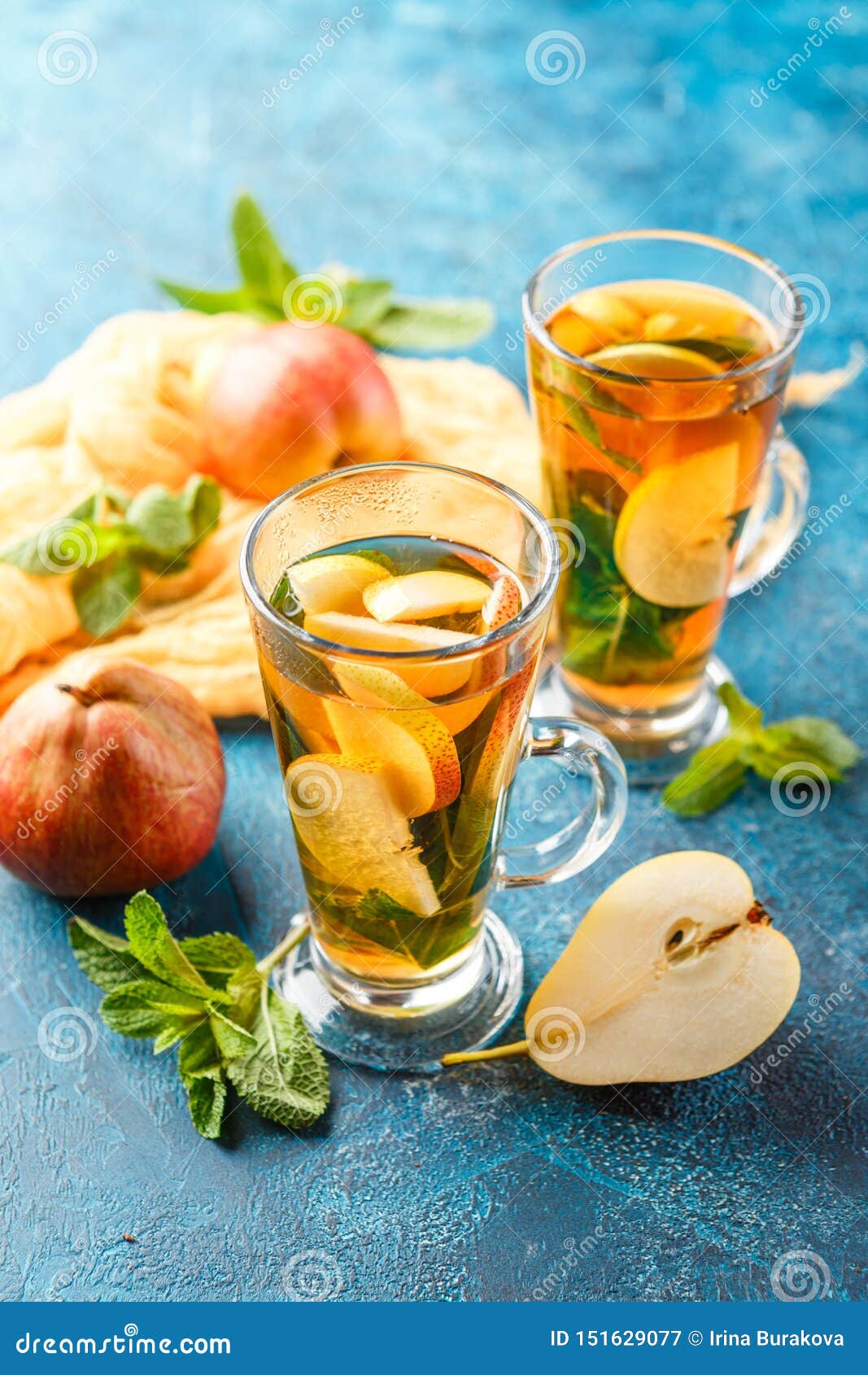 Hot Fruit Tea with Ripe Pears and Mint Stock Image - Image of autumn ...
