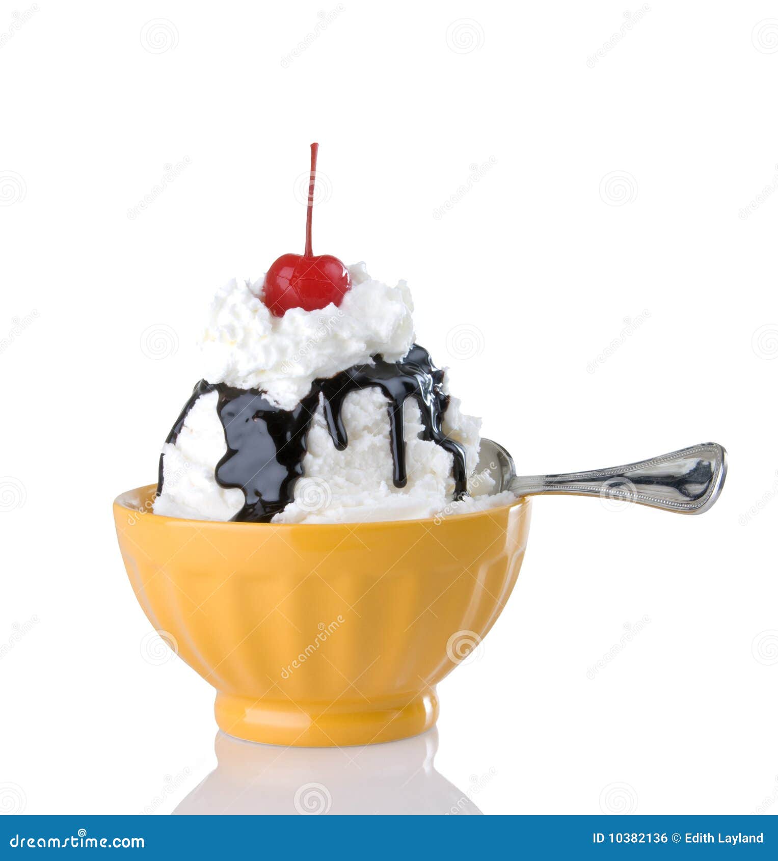 Hot Fudge Sundae in Yellow Bowl Stock Photo - Image of whipped, dairy ...