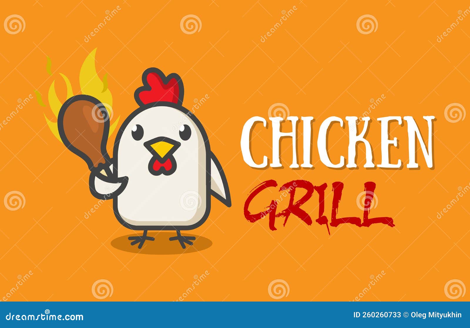 Hot Funny Cute Chicken Fire Label Mascot Template Roast Chicken Grill Restaurant Logo Cartoon