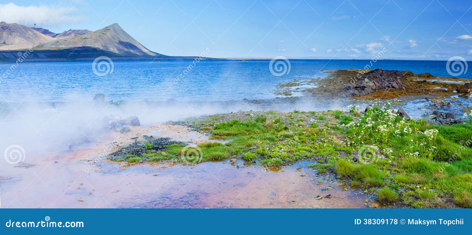 Geothermal Hot Spring With Steam And Sulfur Crystals Stock Photo ...