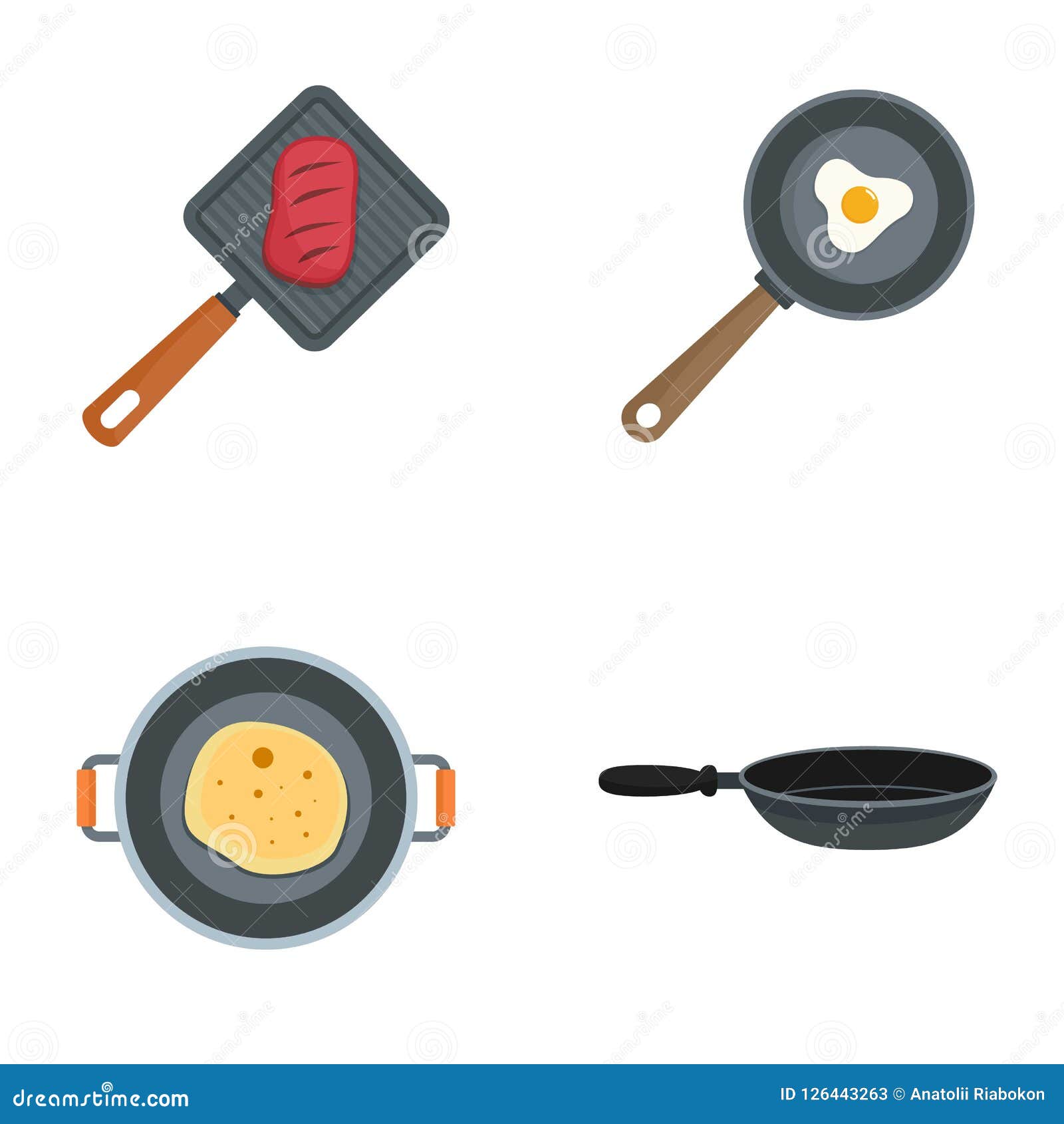 Hot Griddle Chef Icon Set, Flat Style Stock Vector - Illustration of ...