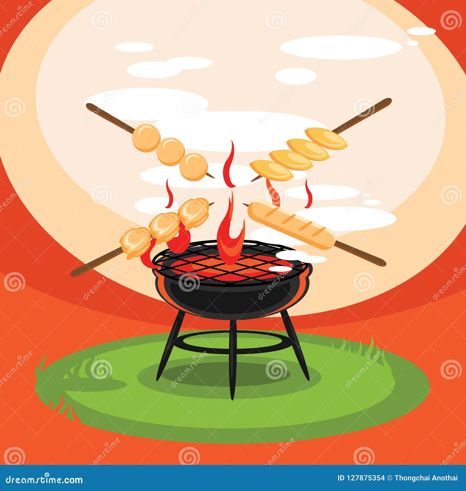 Hot Grill Backyard Party Illustration Stock Vector - Illustration of ...