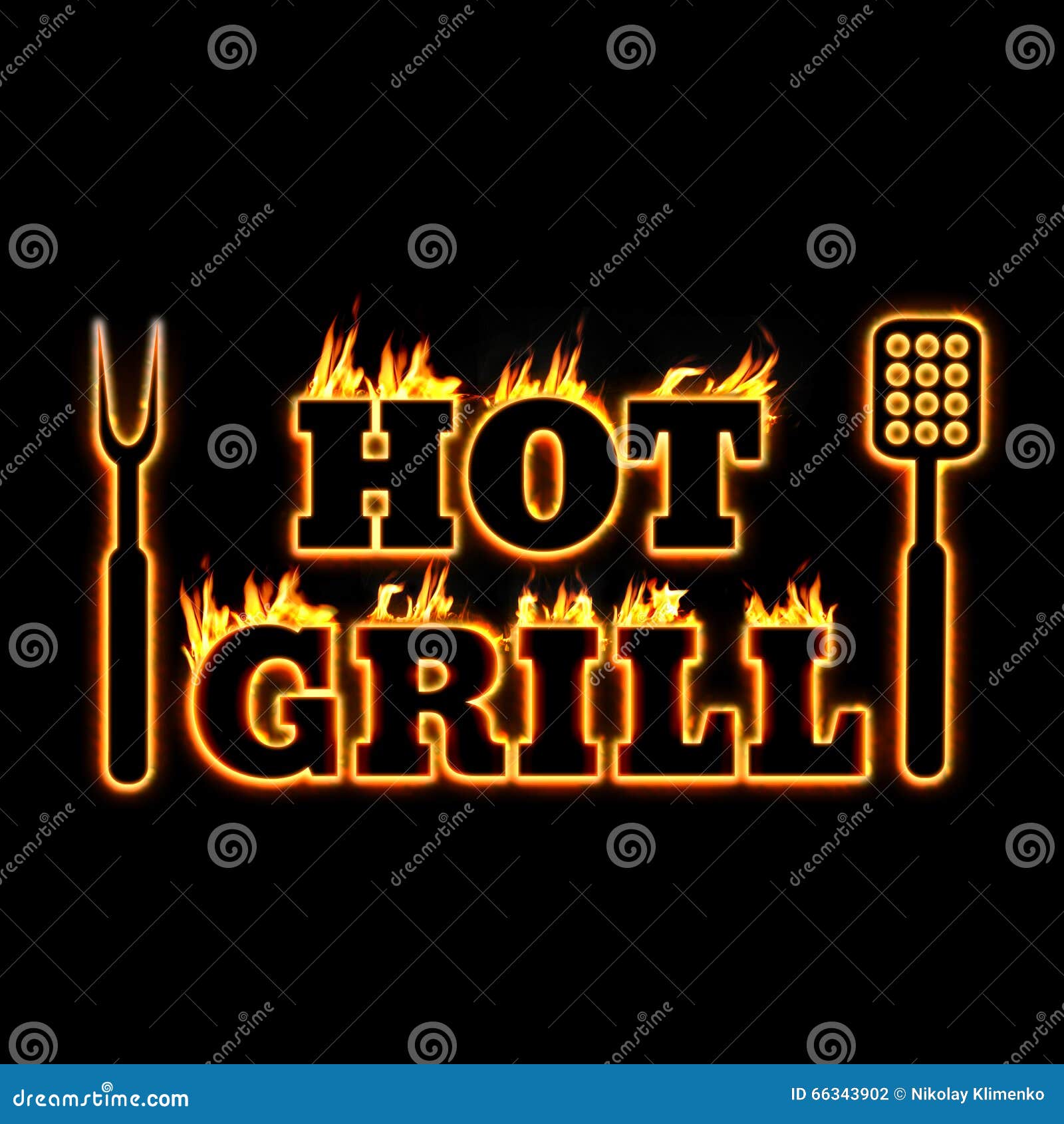 Hot Grill Fire Text Illustration for Bbq Shop Stock Illustration ...