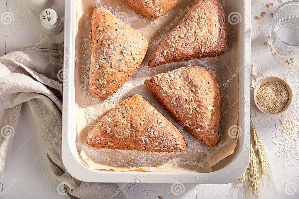 Hot and Healthy Triangular Buns Freshly Baked in Home Bakery Stock ...