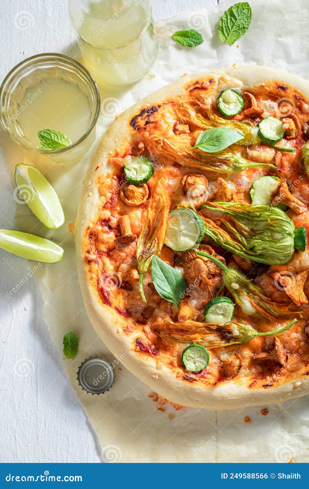 Hot and Homemade Pizza Served with Cold Lemonade Stock Photo - Image of ...