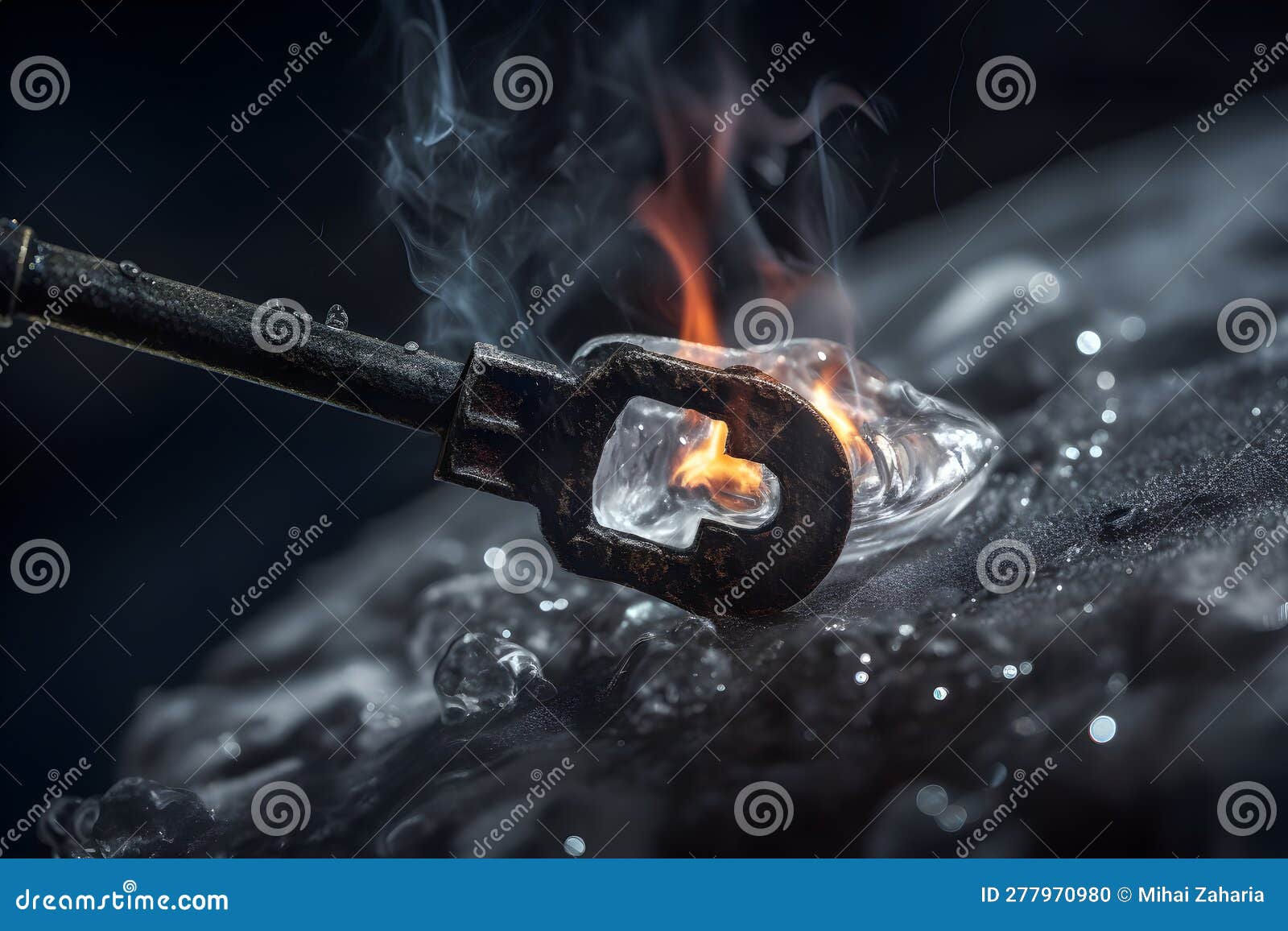 A Hot Iron Key Melting Ice. Security Conceptual Illustration ...
