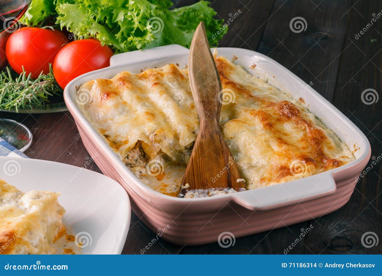 Hot lasagne on table stock photo. Image of gastronomy - 71186314