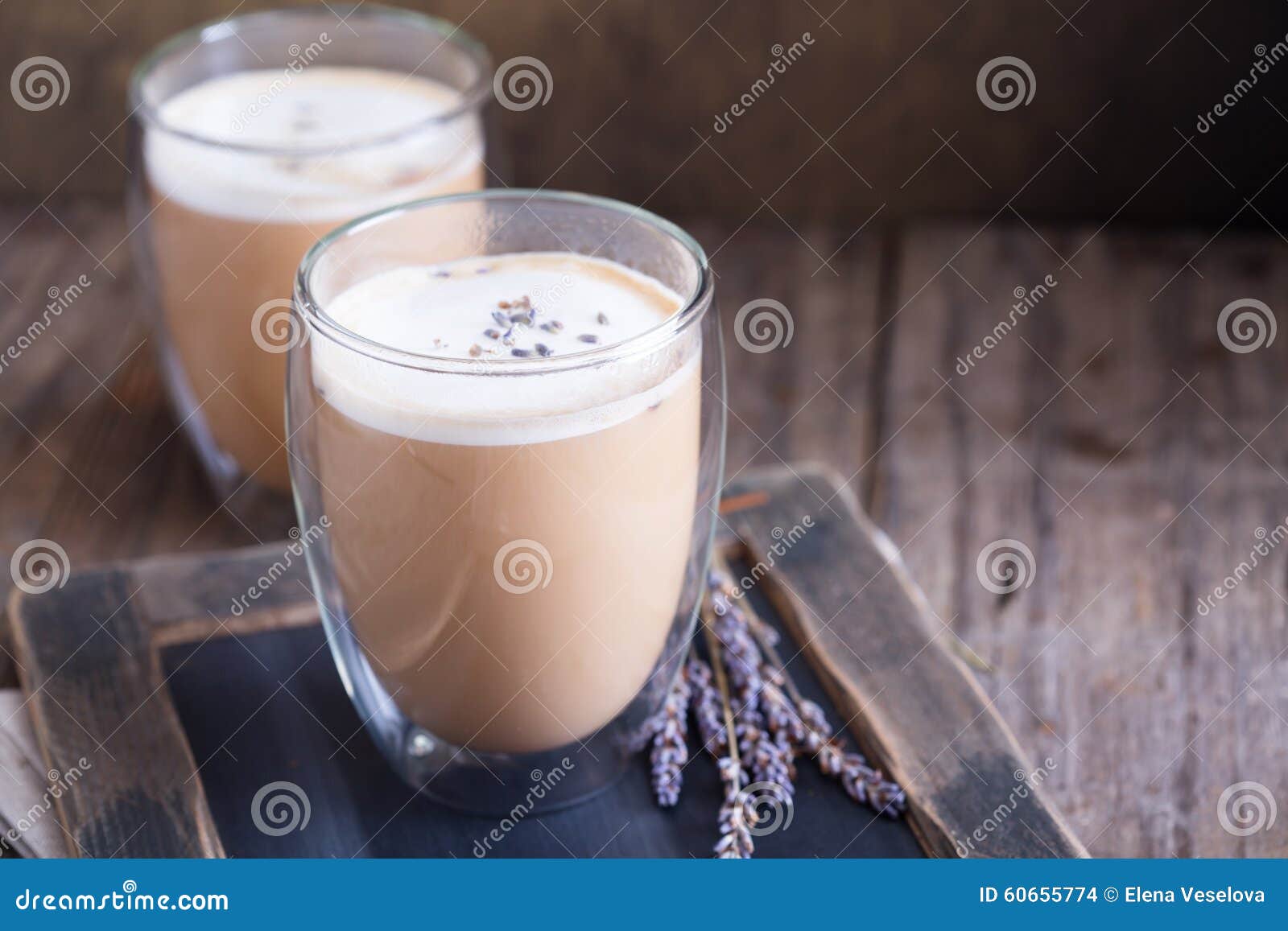 Hot latte with lavender stock photo. Image of black, cafeteria - 60655774