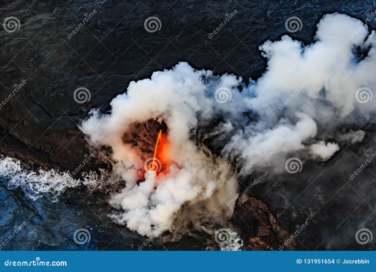 Hot Lava Falls into the Pacific Ocean Causing Explosions and Gas Stock ...