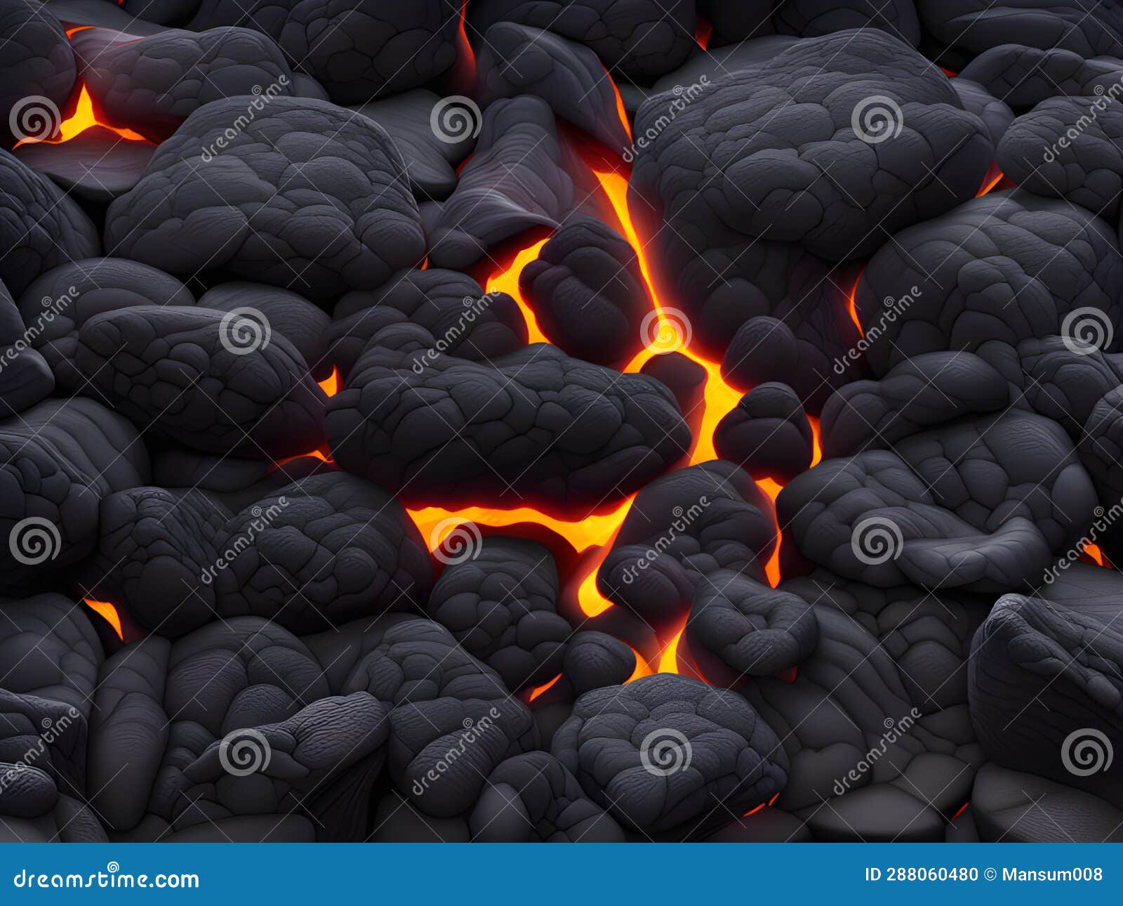 Hot Lava with Red Fire on Volcano, Ai Generated Stock Illustration ...